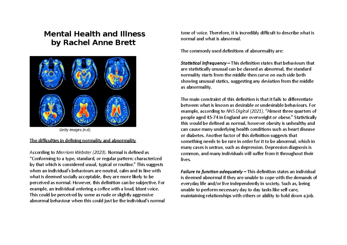 Unit 15 - Mental Health and Illness - Mental Health and Illness by Rachel Anne Brett Getty ...