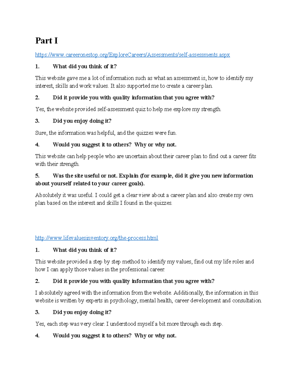 Online career assessment - Part I careeronestop/ExploreCareers ...