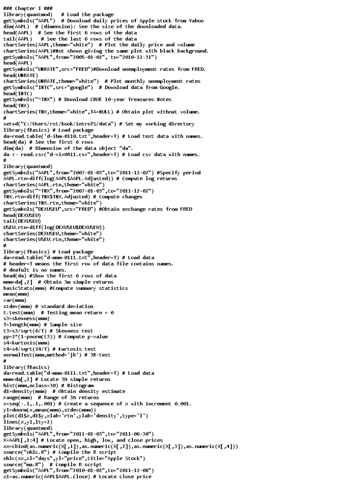 Chap 1 R command - Chapter 1 library(quantmod) # Load the package getSymbols("AAPL") # - Studocu