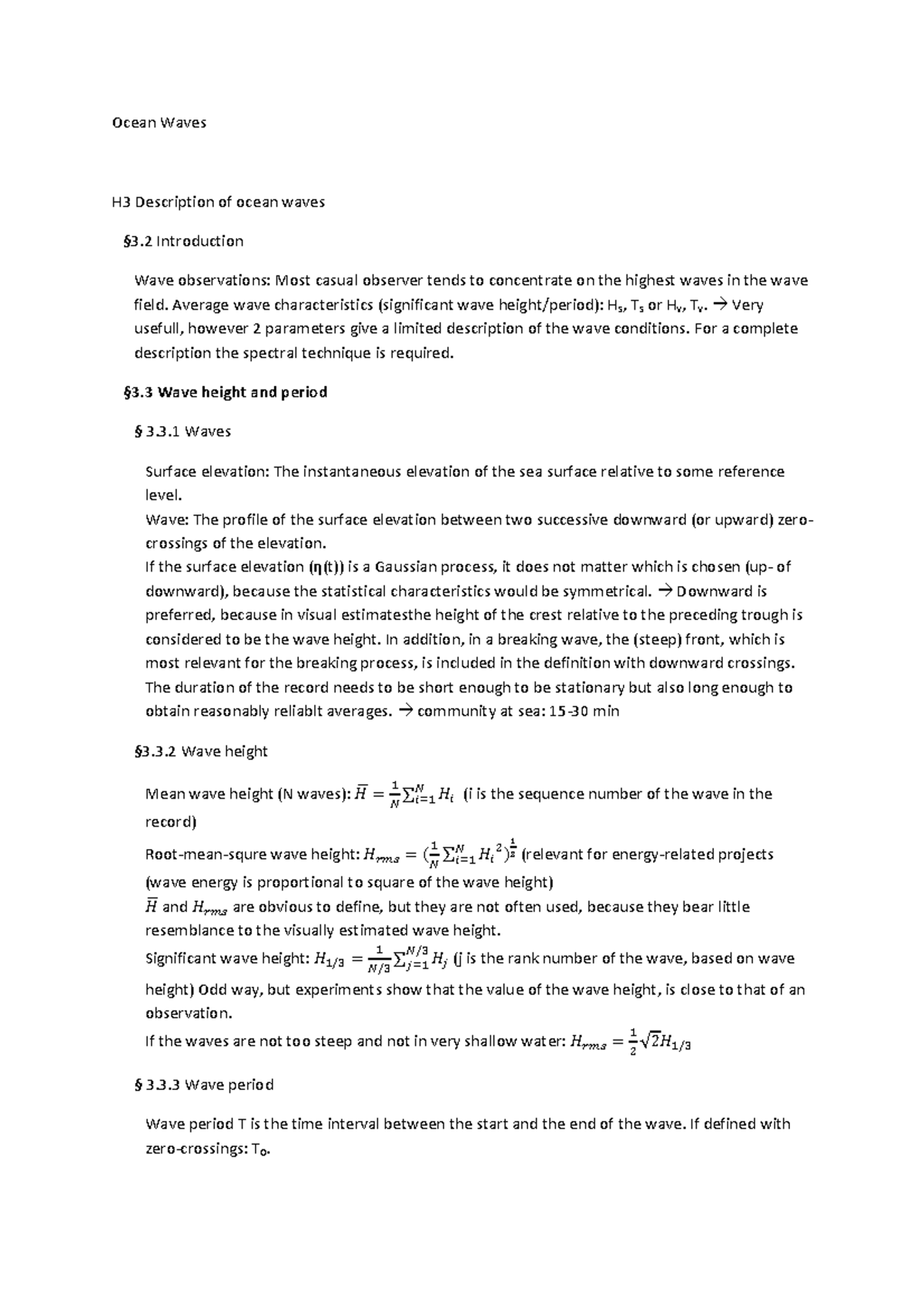Summary Ocean Waves: H3-5 - Ocean Waves H3 Description of ocean waves ...