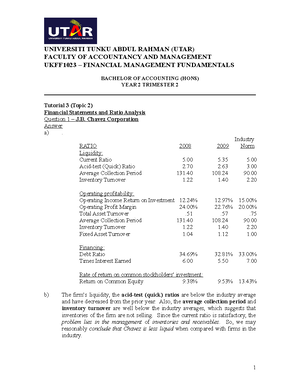 Topic 1 FMFTutorial 2 - FACULTY OF ACCOUNTANCY AND MANAGEMENT UKFF1023 ...