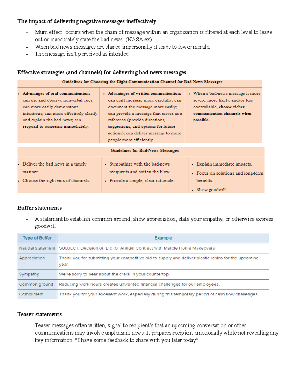 Bcom 3360 Exam 3 study guide - The impact of delivering negative ...