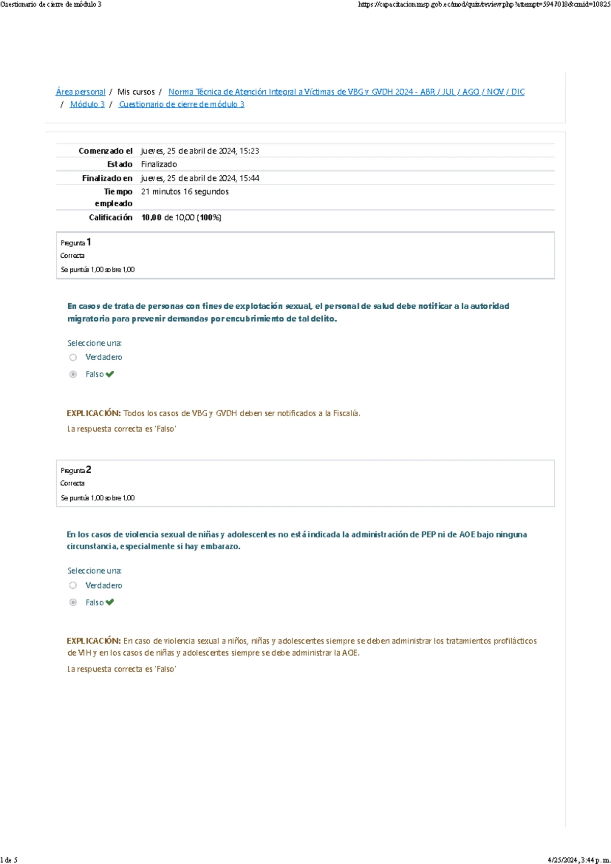 Modulo 2 norma tecnica de violencia Examen - Área personal / Mis cursos / Norma Técnica de ...