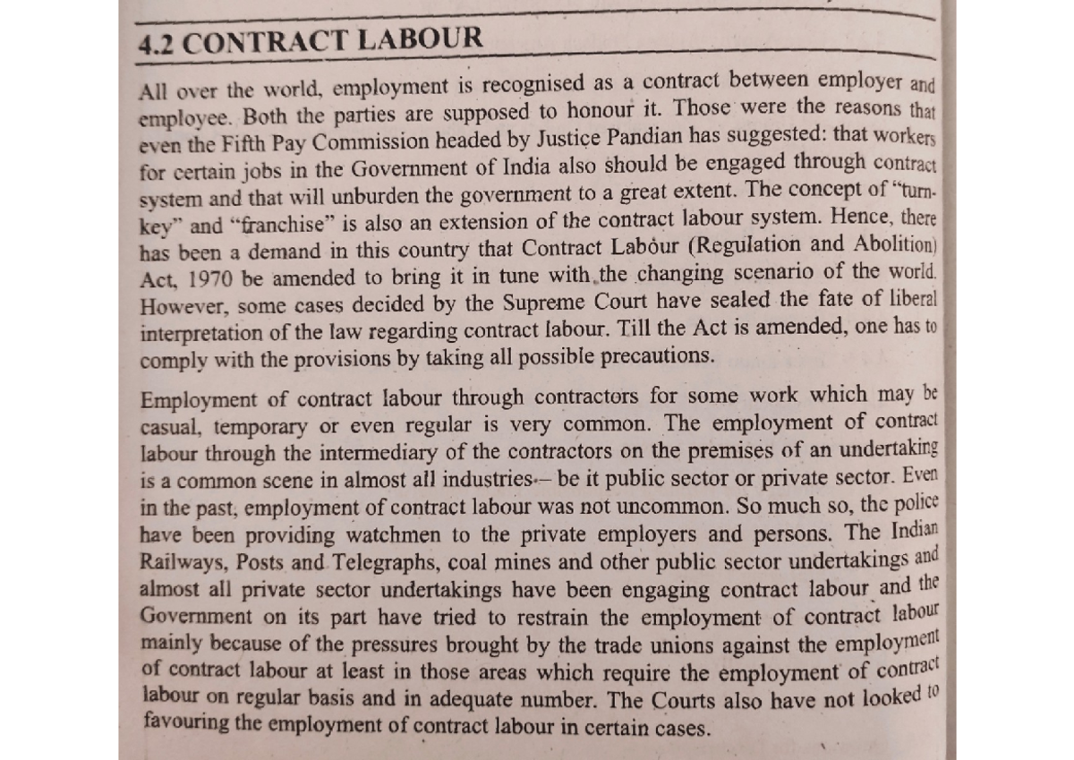 Contract labour and needs - human resource management - Studocu