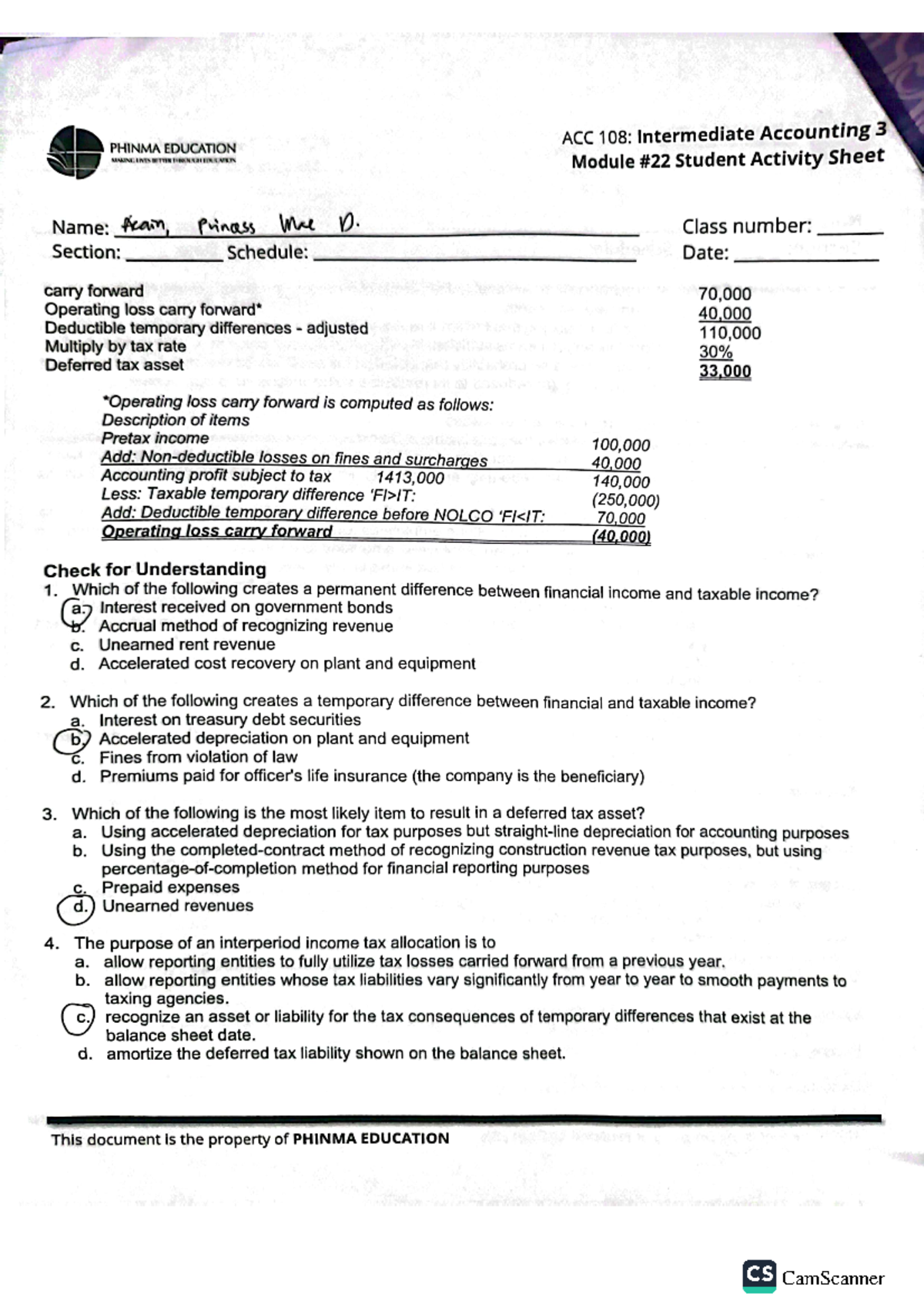 Income taxes part 2 - Notes - BS Accountancy - CamScanner - Studocu
