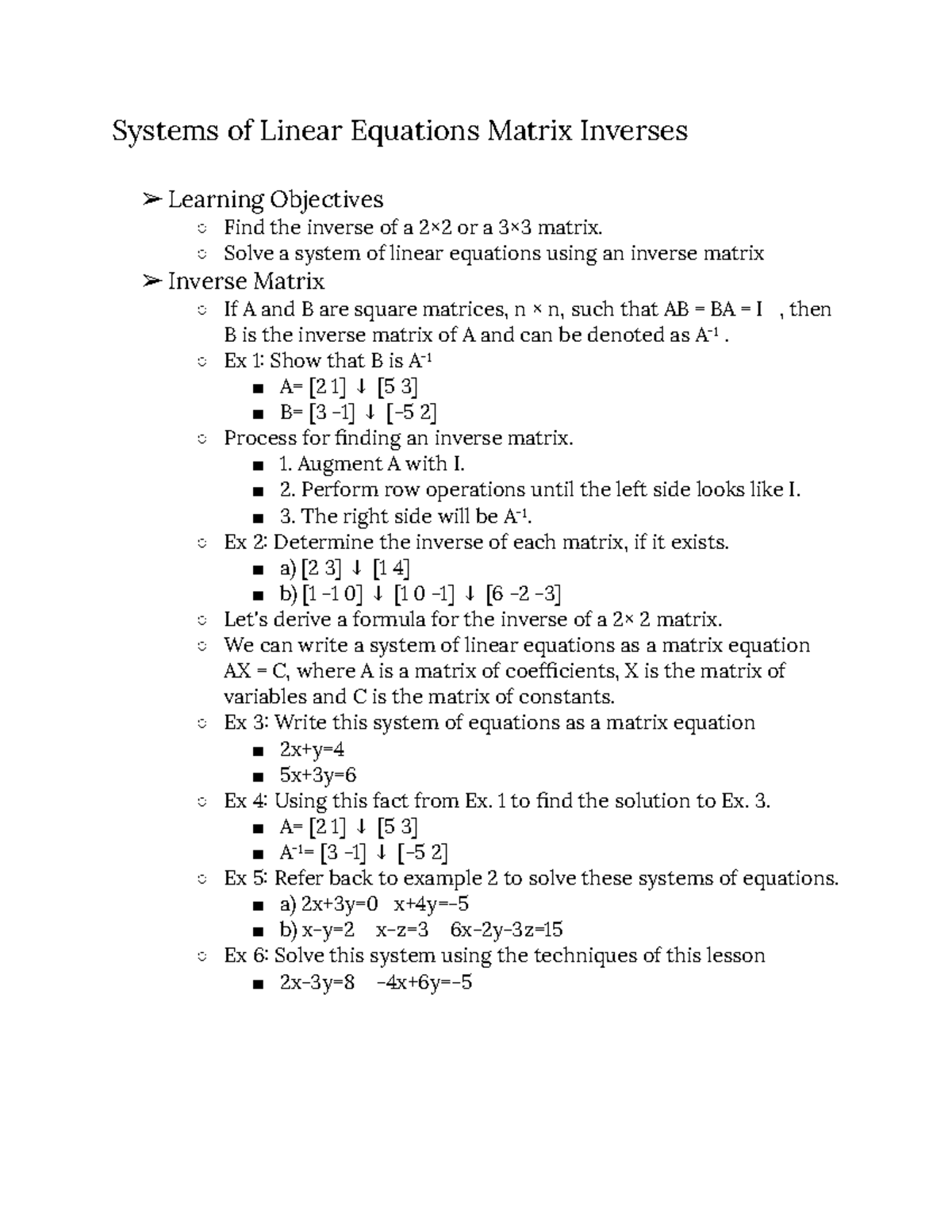 Math 1050 Lecture Notes Class 25 - Systems of Linear Equations Matrix ...