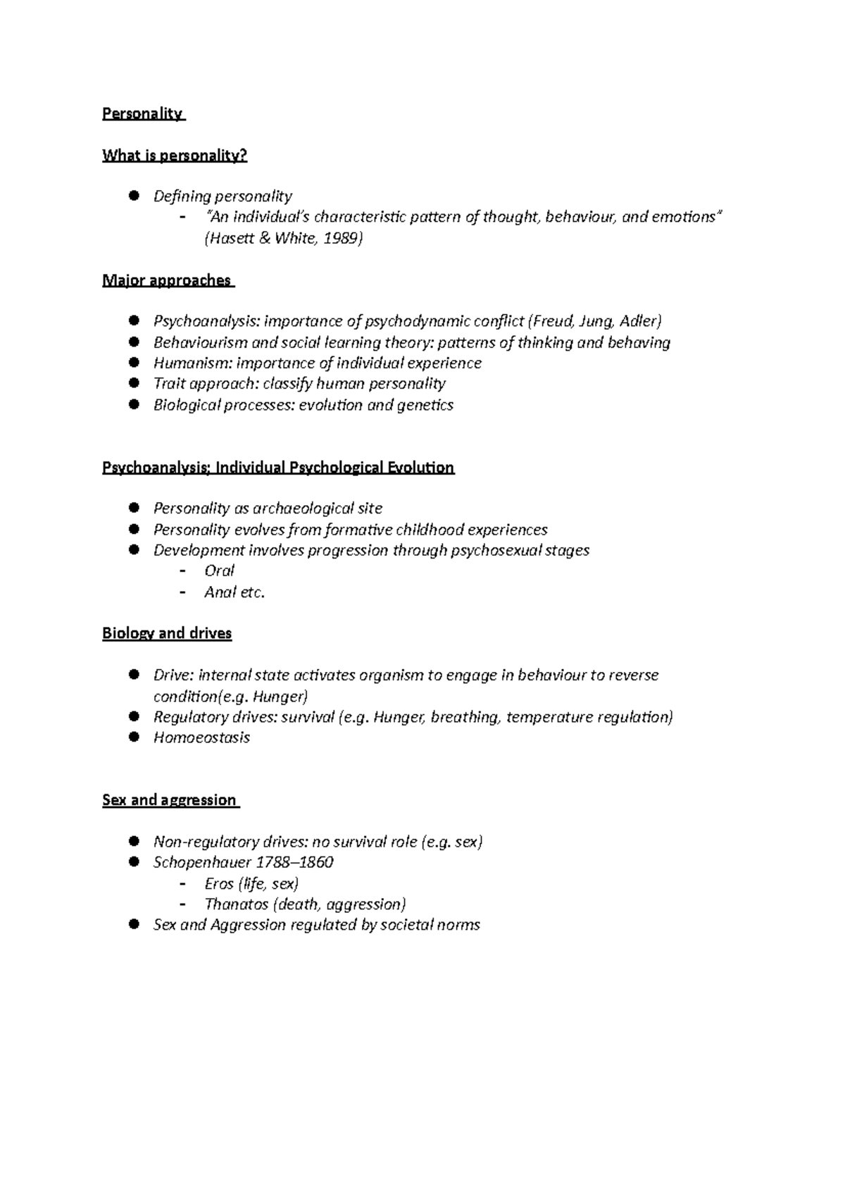PSYC101 Lecture Week 10 - Personality What is personality? Defining ...