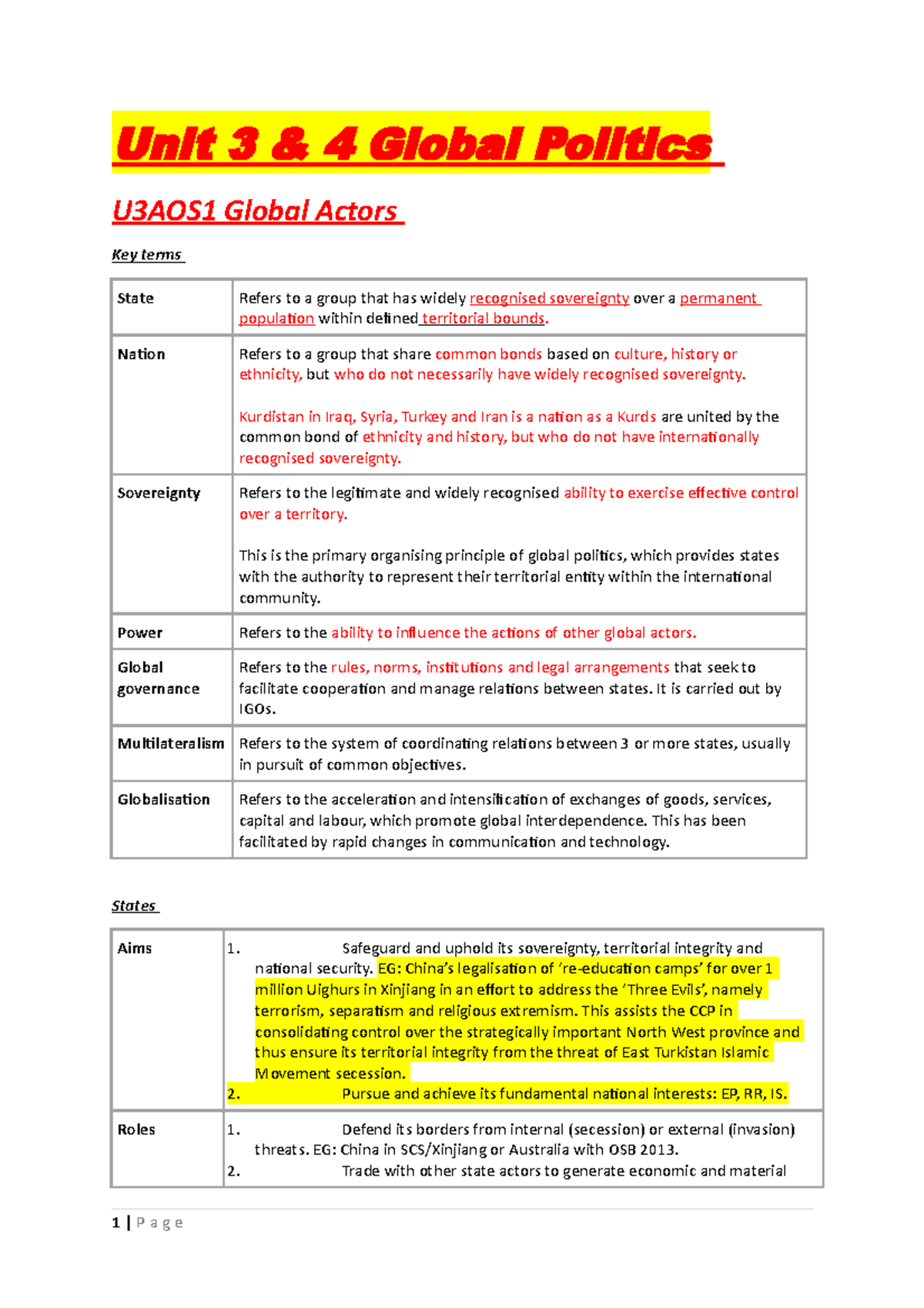 Unit 3 and 4 Global Politics FULL Notes - U nit 3 & 4 Global Politics ...