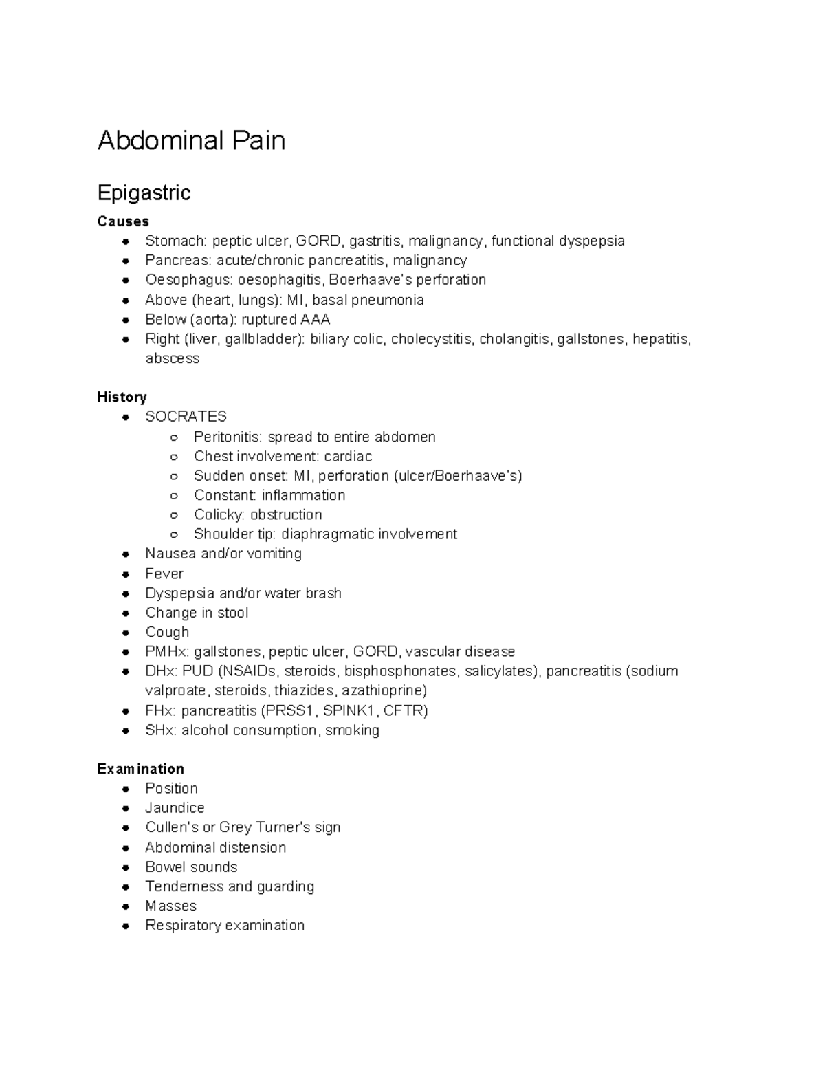 Presentations - Abdominal Pain Epigastric Causes Stomach: peptic ulcer ...