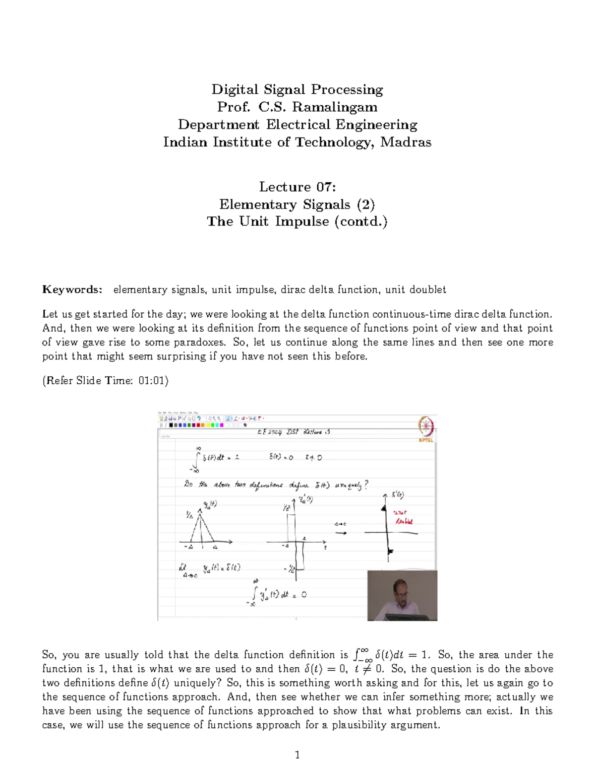 Lec7 - Notes given to students from Prefessor GN Gant - Digital Signal ...
