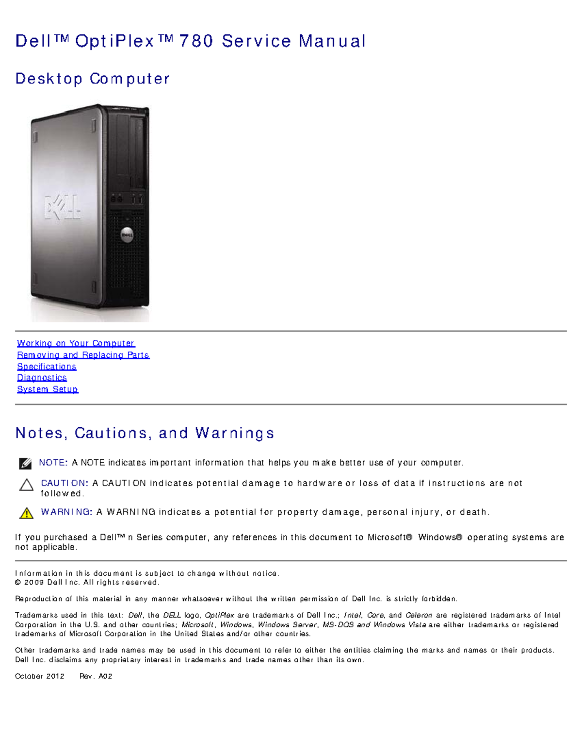 All Products Optiplex Desktop Optiplex 780 Service Manual En-us - Dell ...