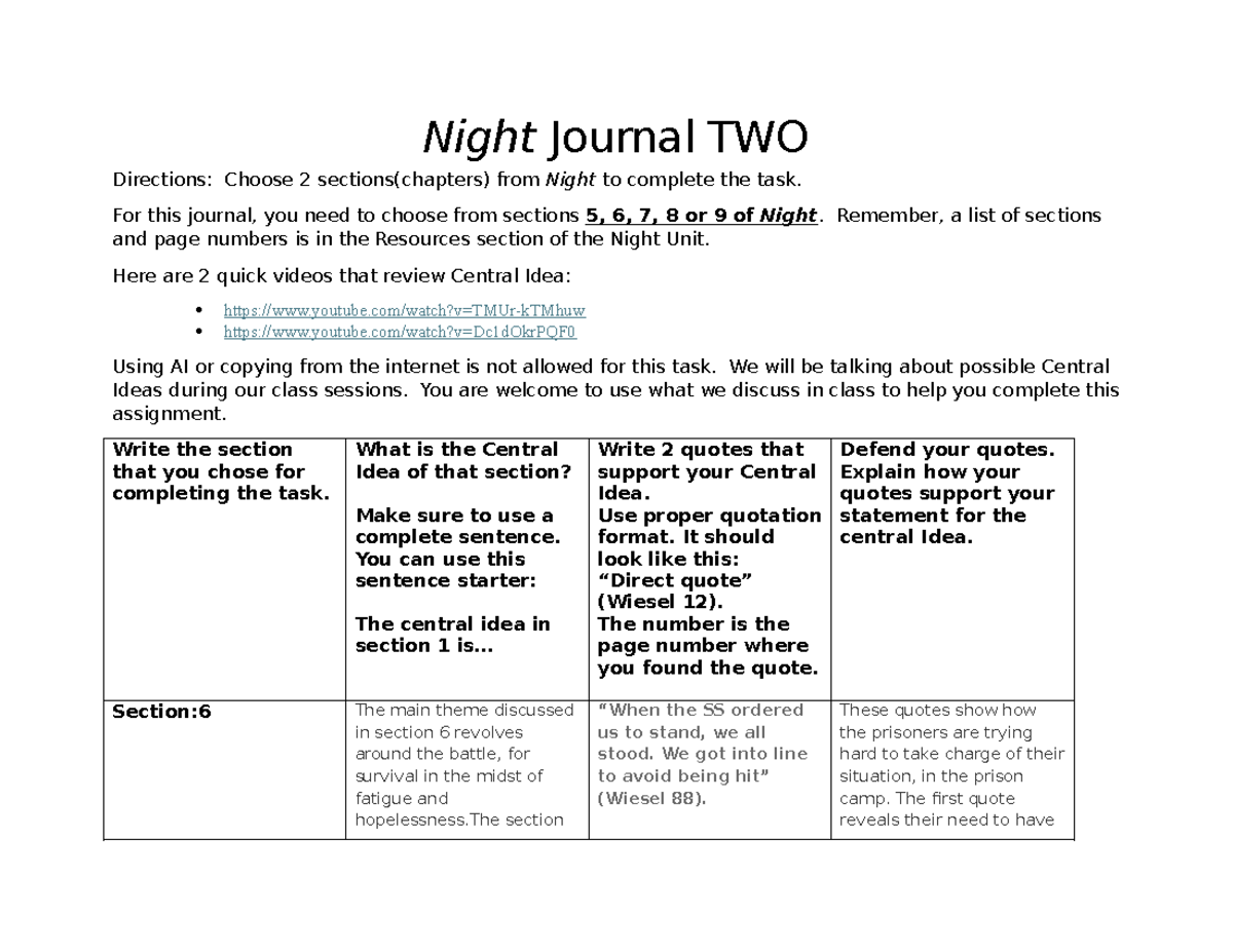 Night Journal 2 - it's a easy - Night Journal TWO Directions: Choose 2 ...