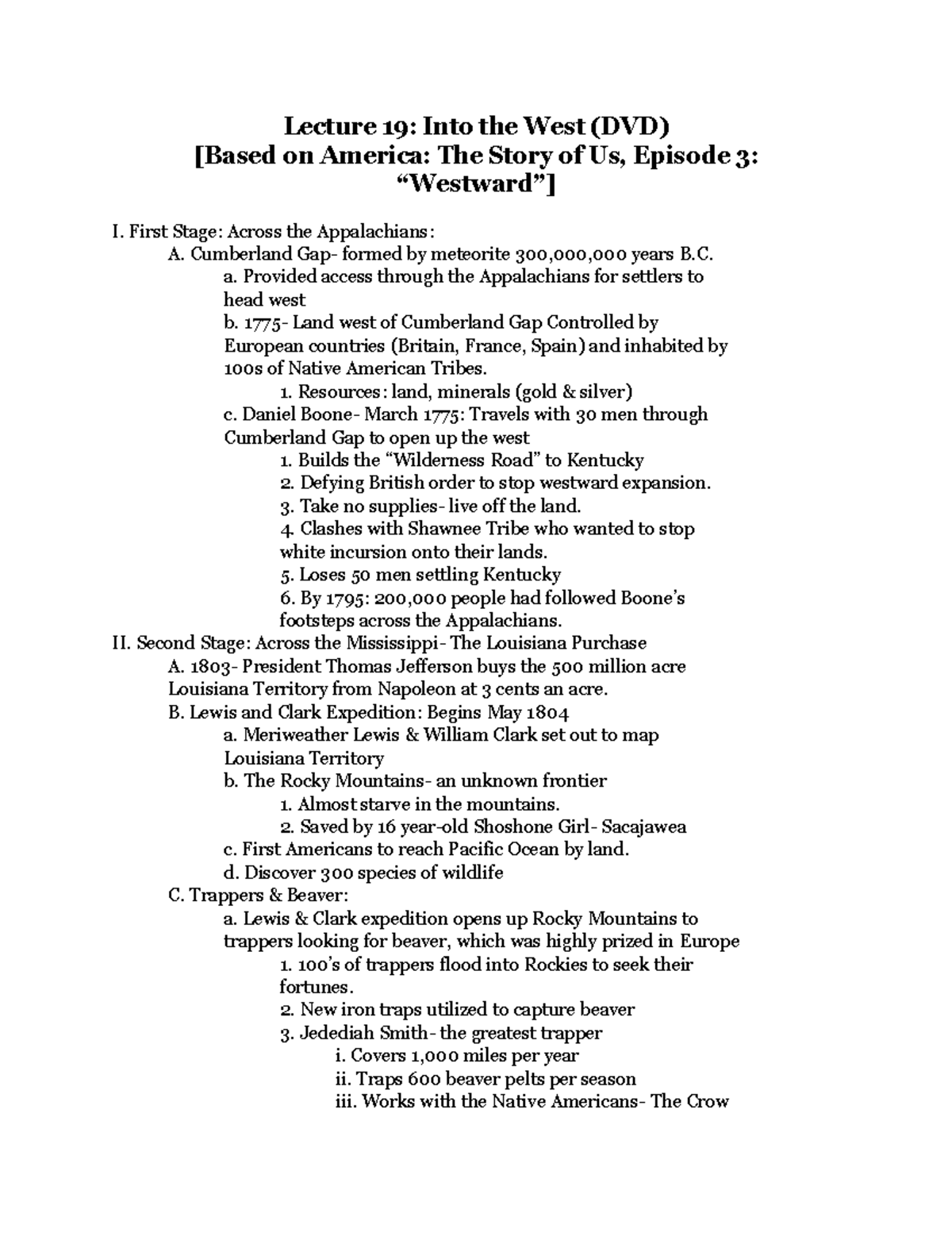 Lecture 19- Into the West- Outline(DVD) (04-23) - Lecture 19: Into the ...