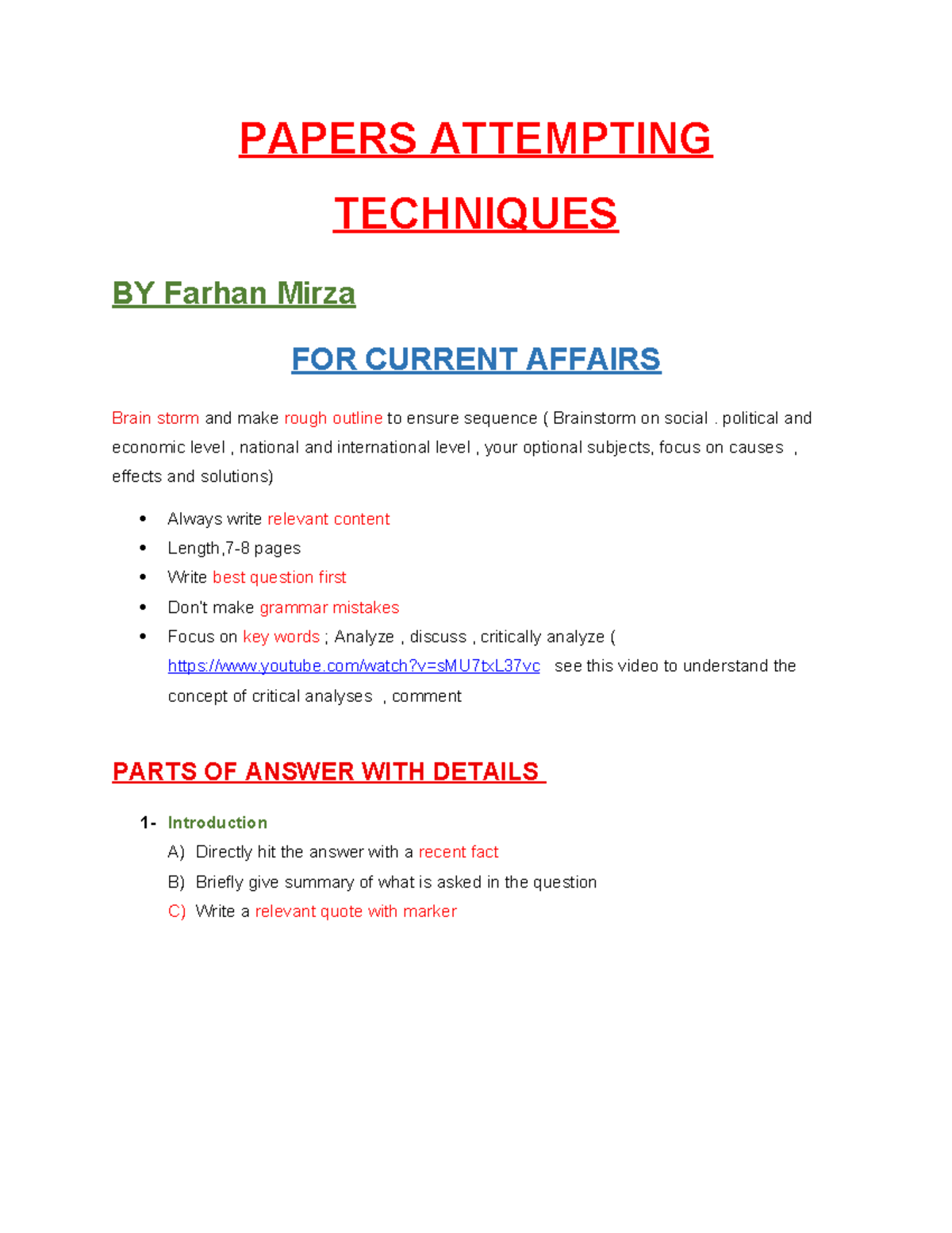 Paper attempting techniques Current Affairs - PAPERS ATTEMPTING ...