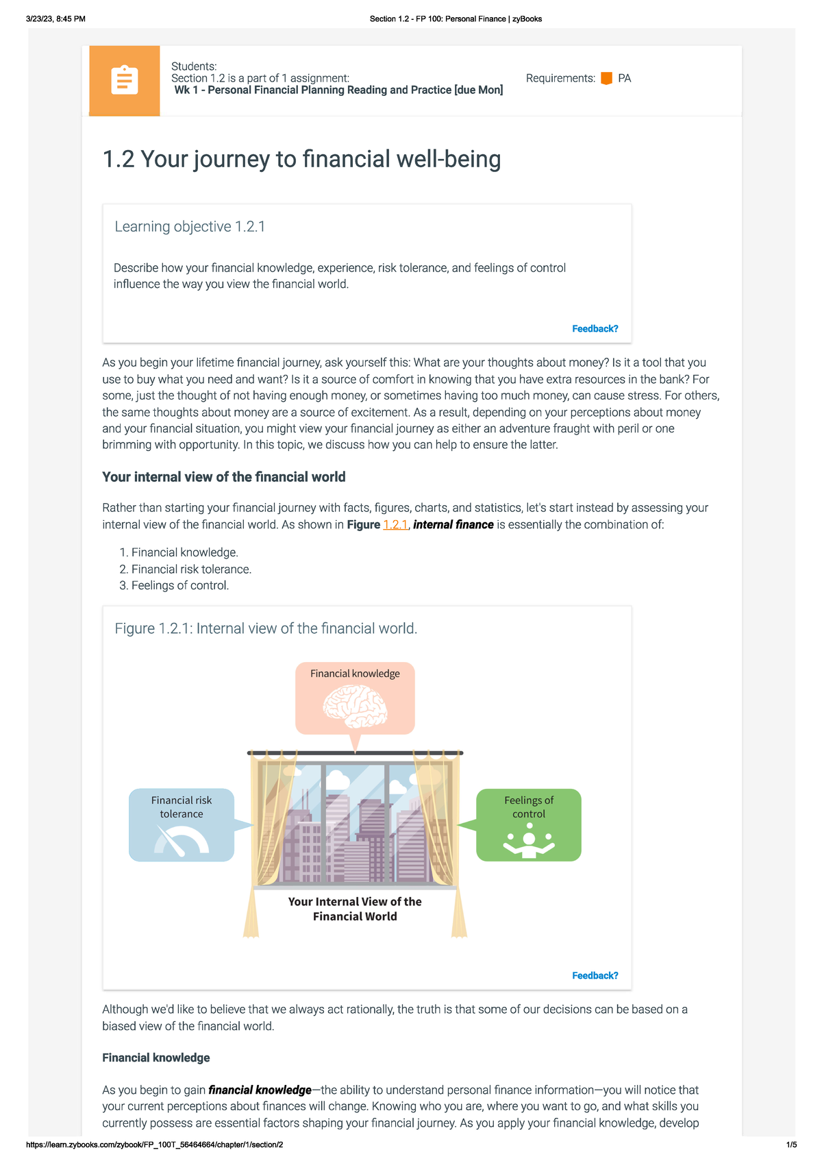 Wk 1 - Personal Financial Planning Reading and Practice 1 - 3/23/23, 8 ...