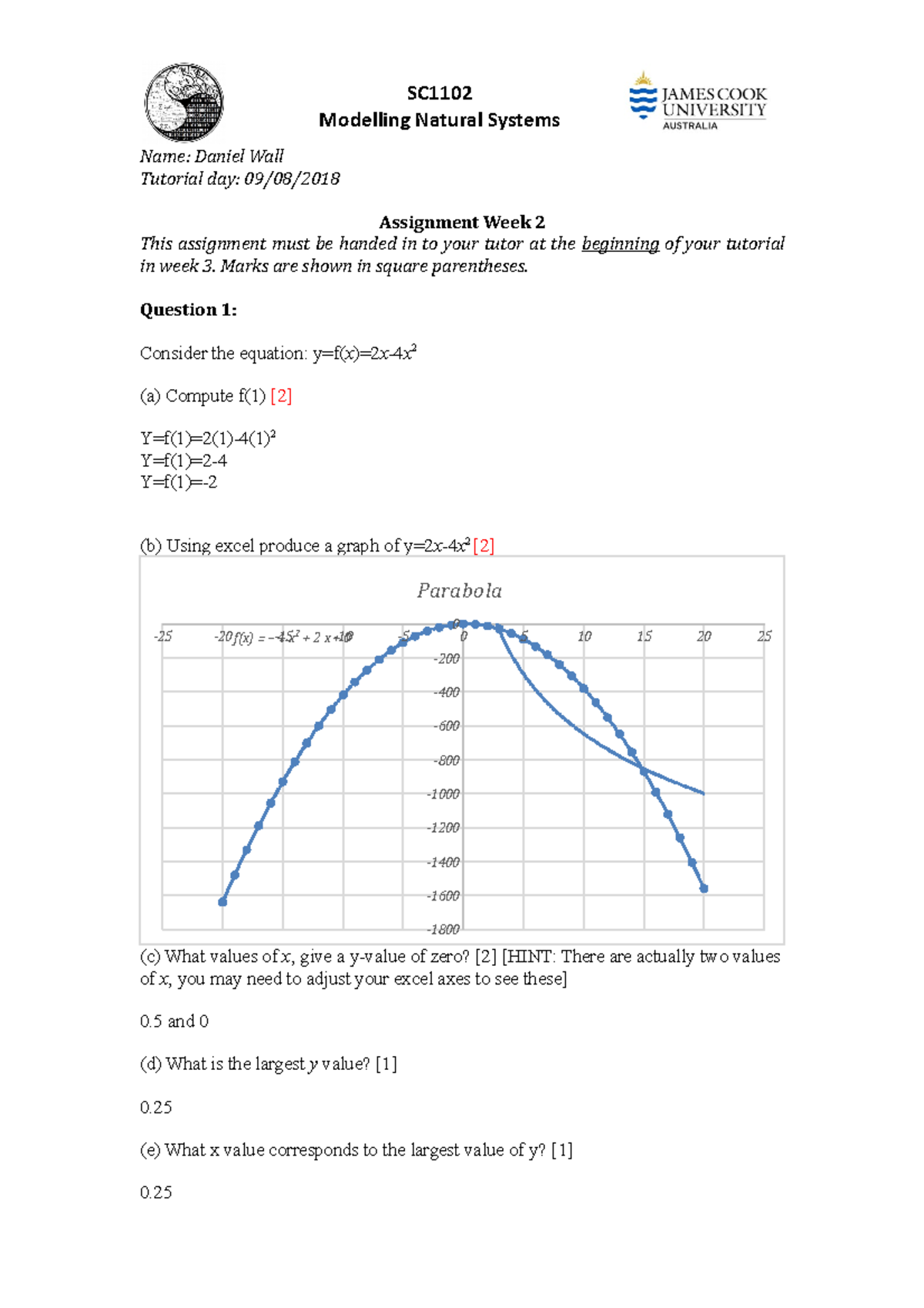 SC1102 assignment week 2 - SC Modelling Natural Systems Name: Daniel Wall Tutorial day: 09/08 ...