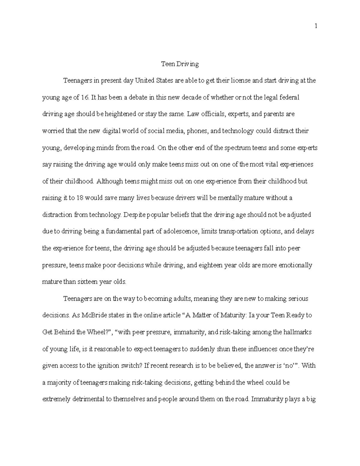 Teen Driving Unit Essay - Teen Driving Teenagers in present day United ...