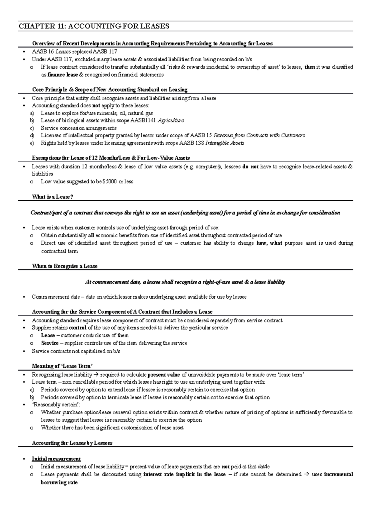 3563 ch 11 leases - Lease Liaiblity Summary notes - CHAPTER 11 ...