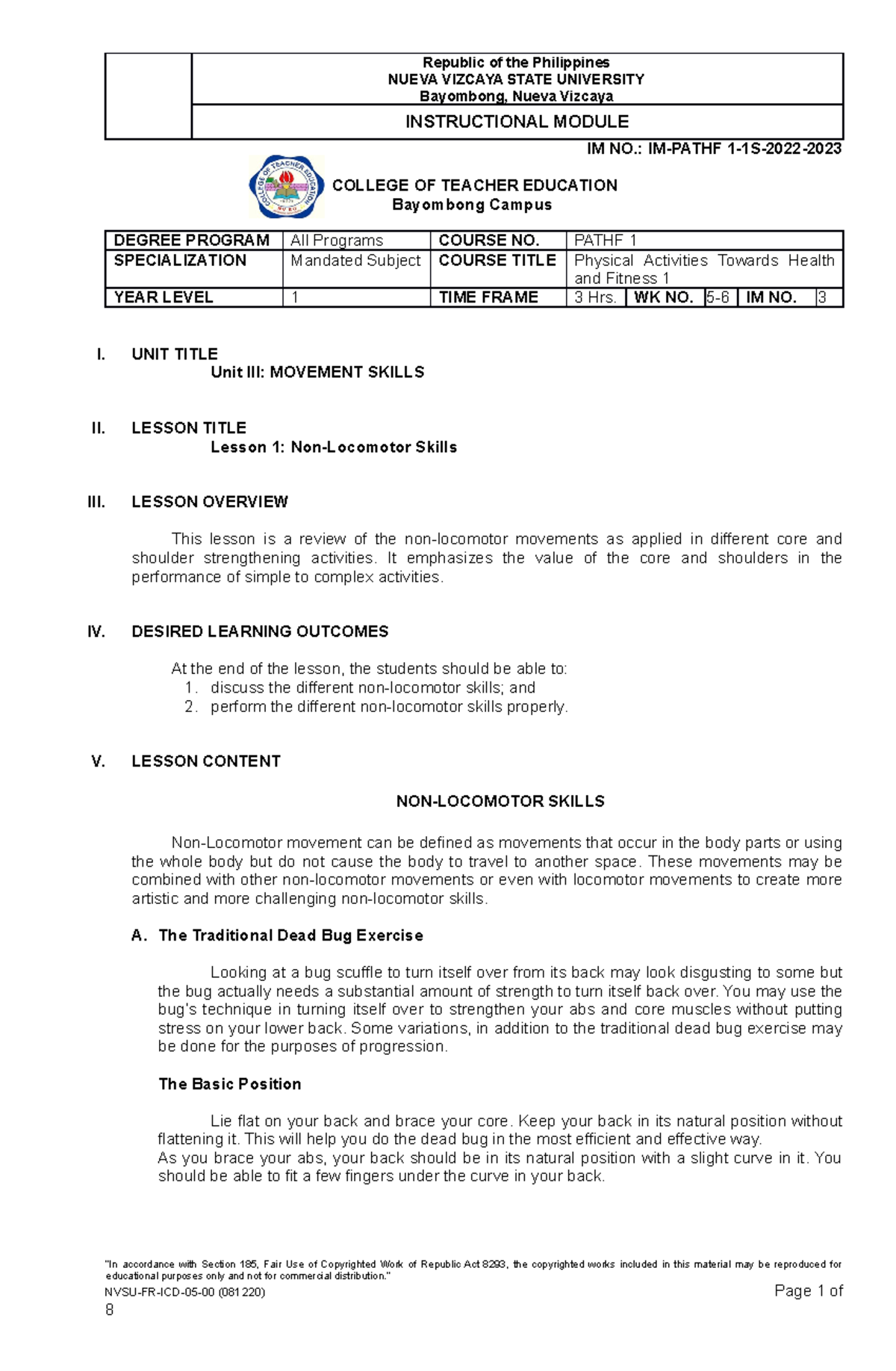 MS Pathf 1 Module 3 - Physical Education - NUEVA VIZCAYA STATE UNIVERSITY Bayombong, Nueva ...