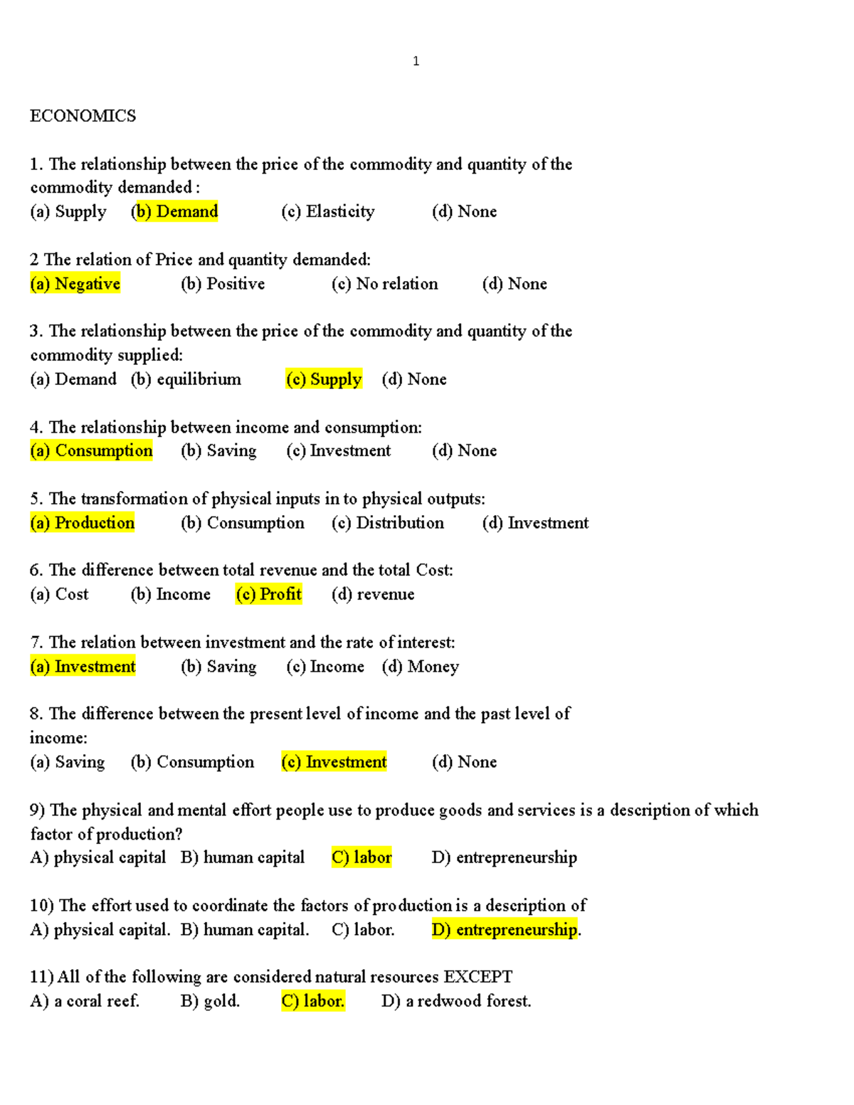 Introduction to Economics multiple choice 2021 - ECONOMICS The ...