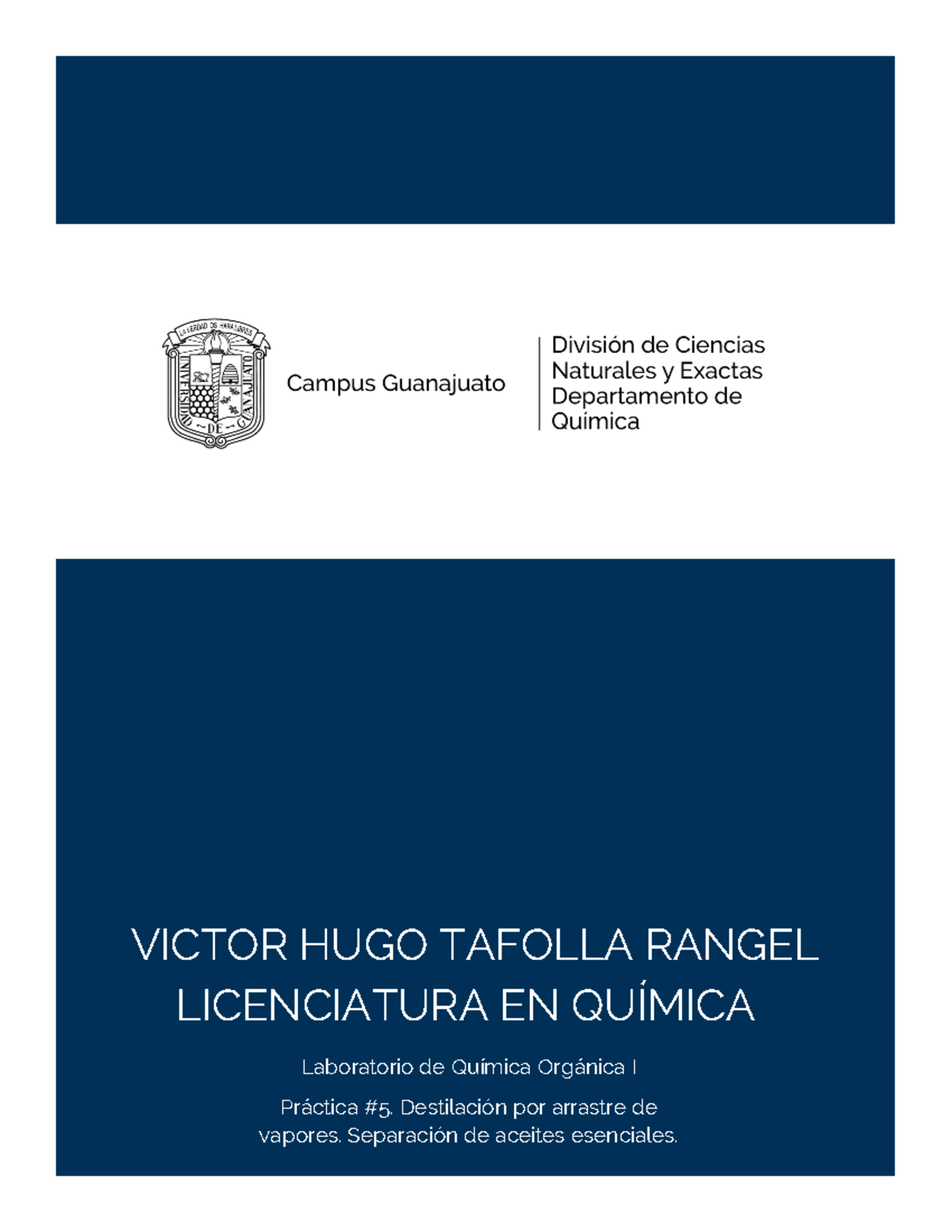Reporte 5. Destilación por arrastre de vapores - VICTOR HUGO TAFOLLA ...