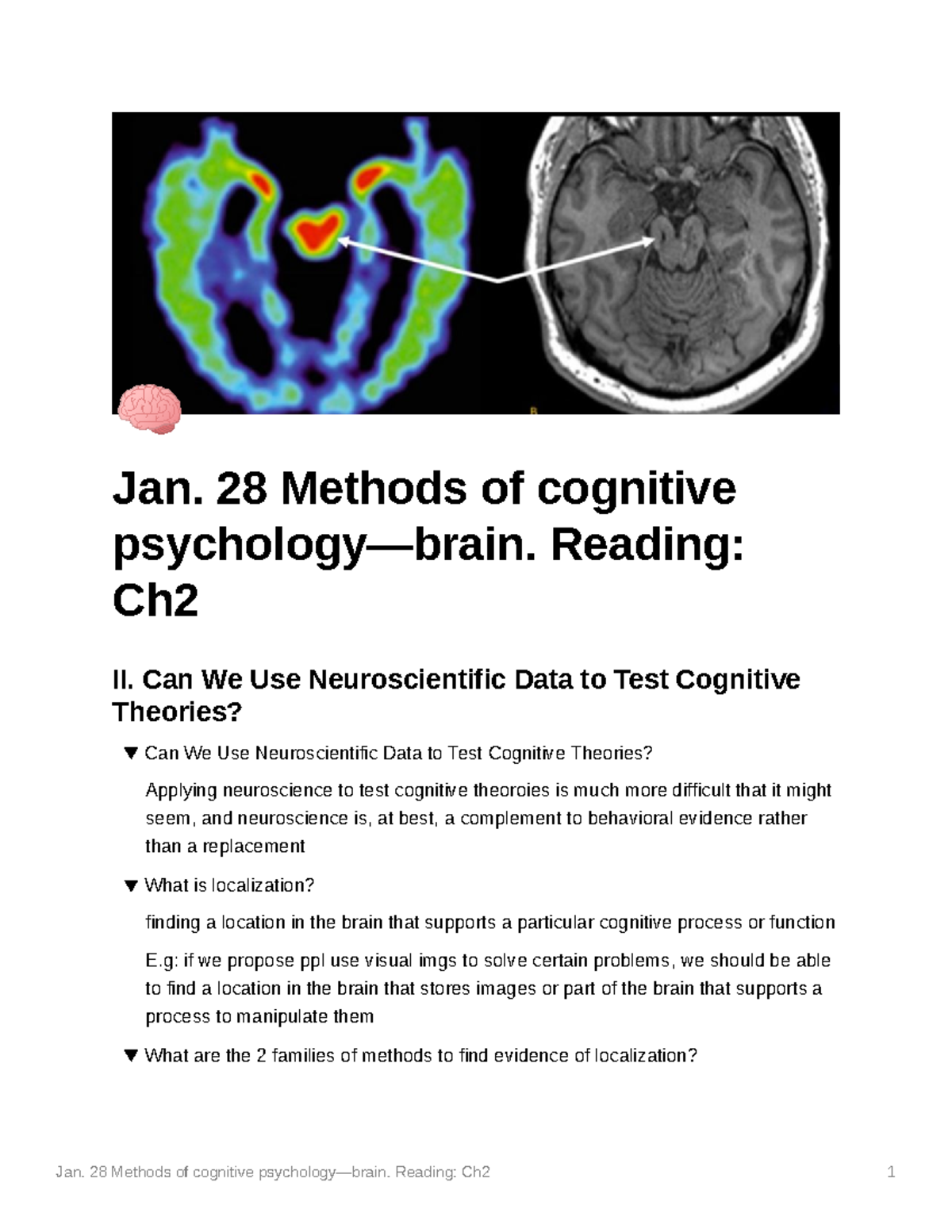 Jan - Taught by Daniel Willingham - Jan. 28 Methods of cognitive ...