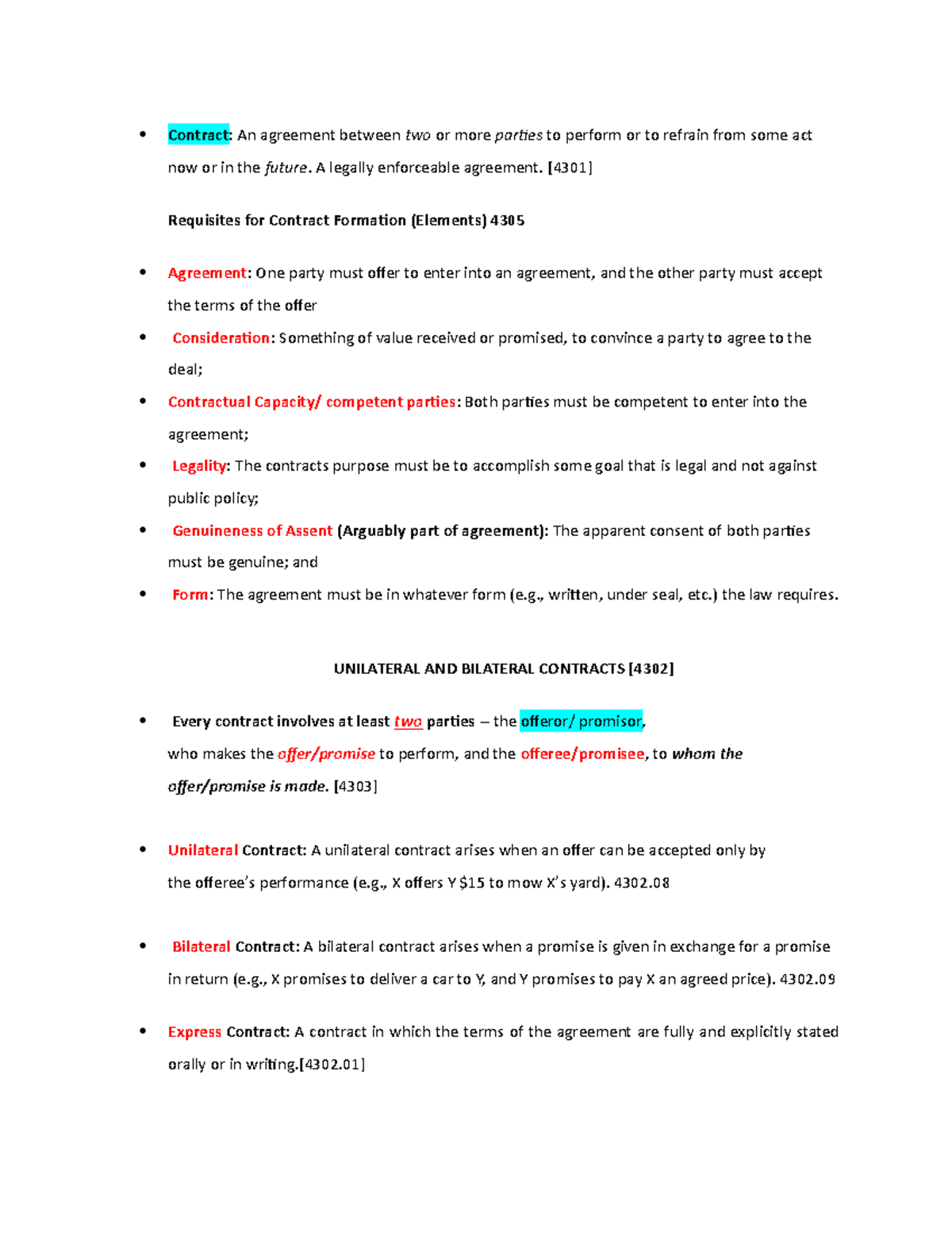 Contract (NEED TO Remember) - Contract: An agreement between two or ...