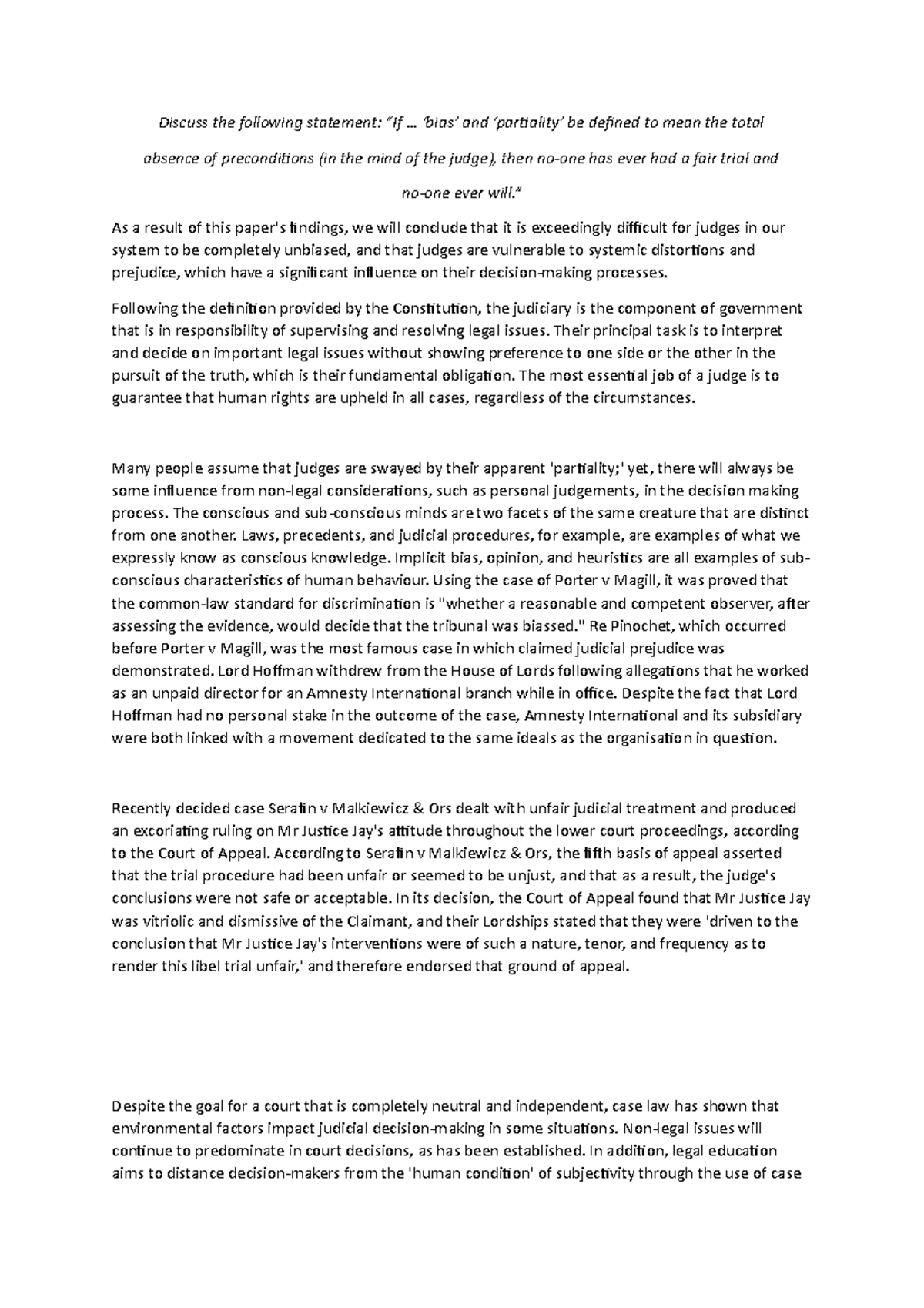 Els essay 2 - ELS - Discuss the following statement: “If ... ‘bias’ and ...