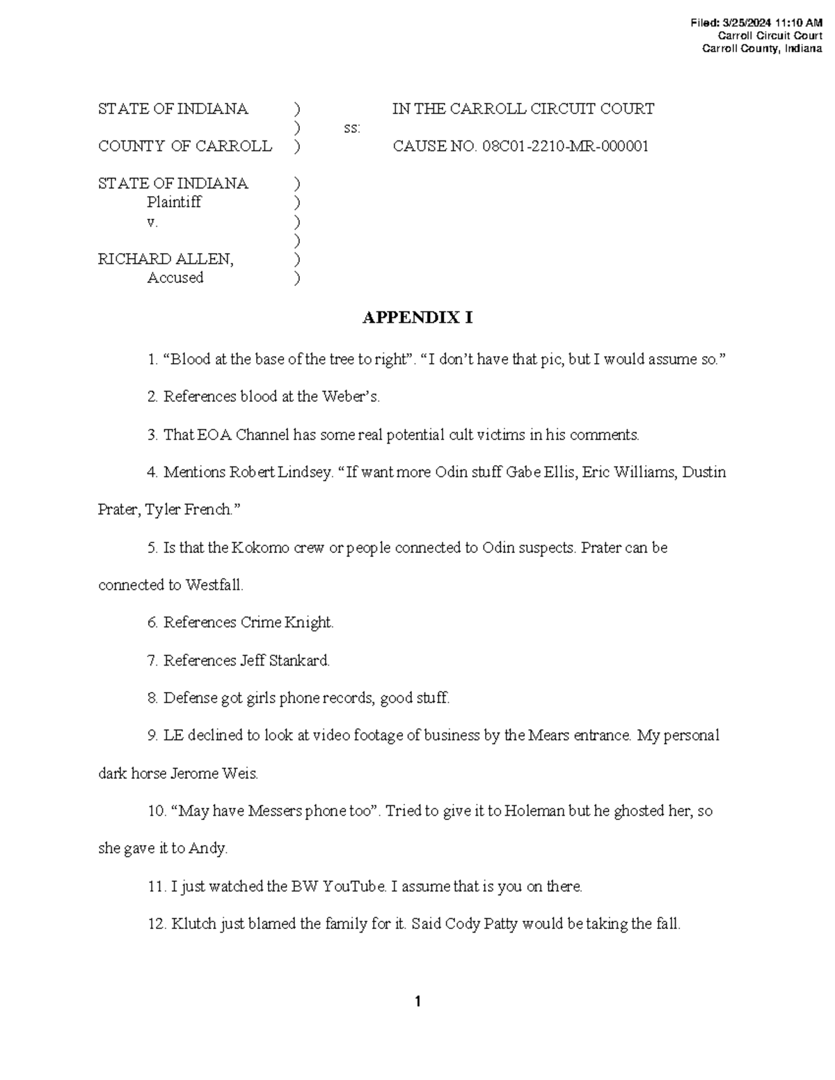 Appendix post hearing brief - STATE OF INDIANA ) IN THE CARROLL CIRCUIT ...