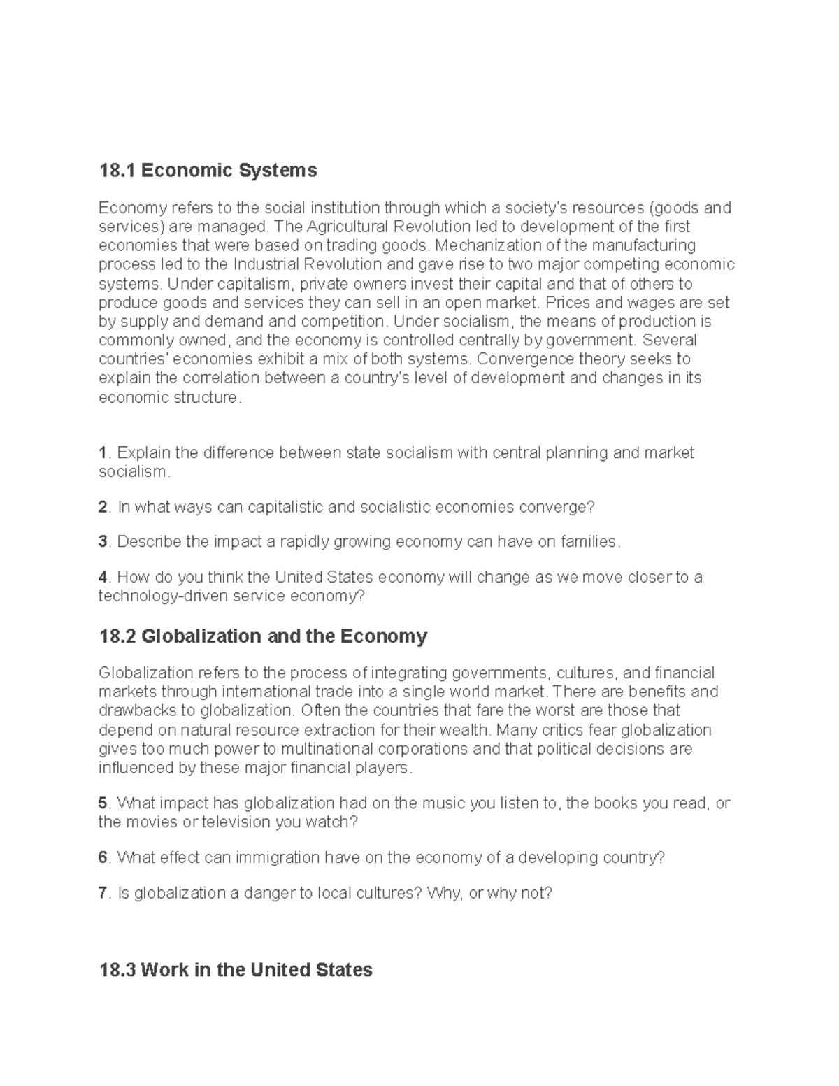 Chapters 18 Short Answer Questions With Summaries - 18 Economic Systems ...