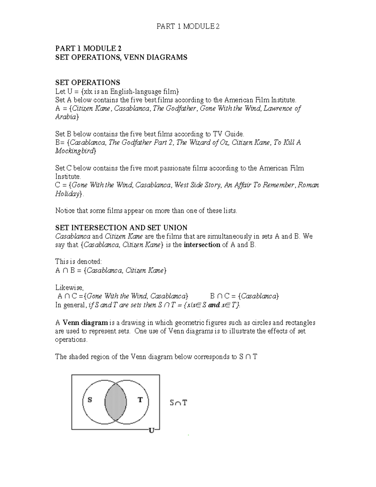 Math in modern world - PART 1 MODULE 2 SET OPERATIONS, VENN DIAGRAMS ...