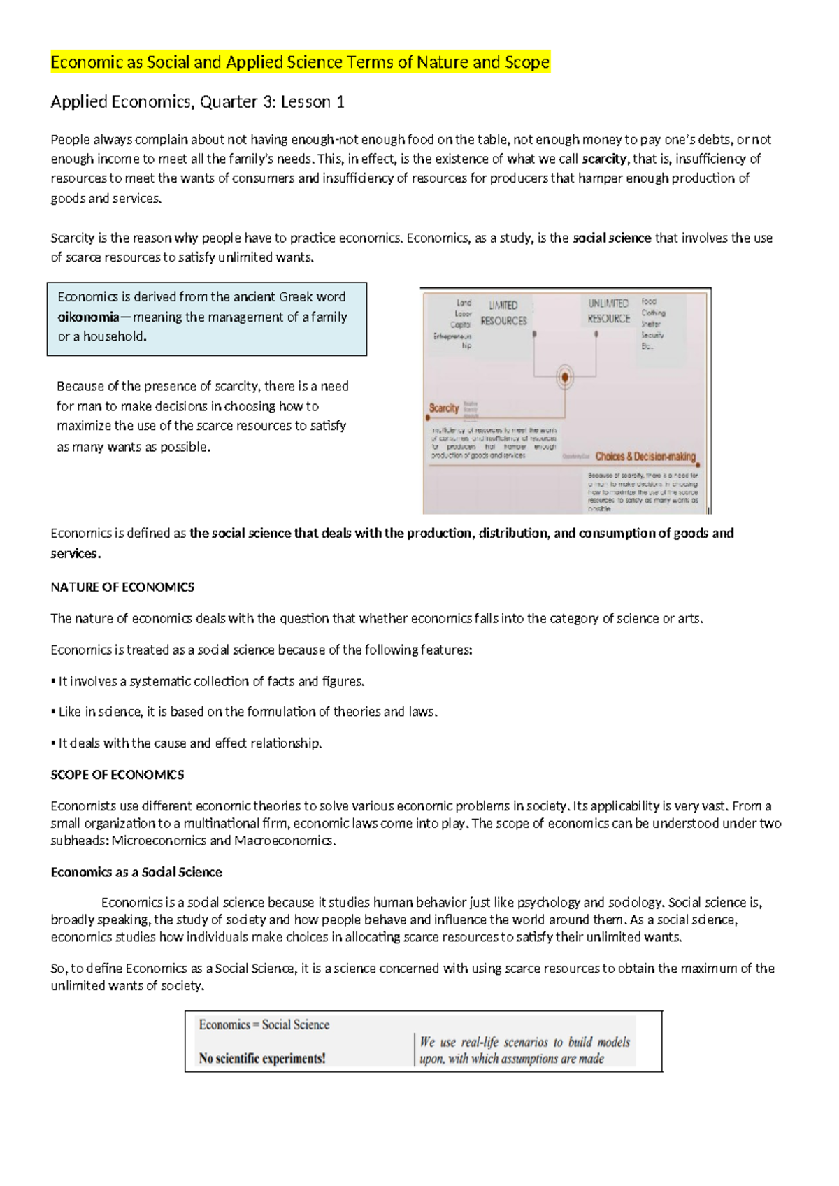 Applied Economics 3rd Quarter Notes - Economic as Social and Applied ...
