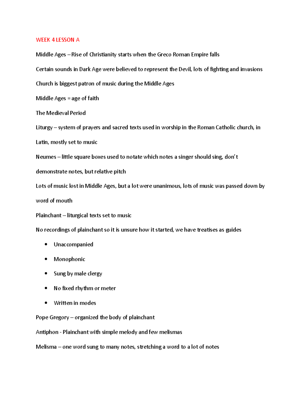 Unit 2 Notes - Middle Ages and Renaissance - WEEK 4 LESSON A Middle ...