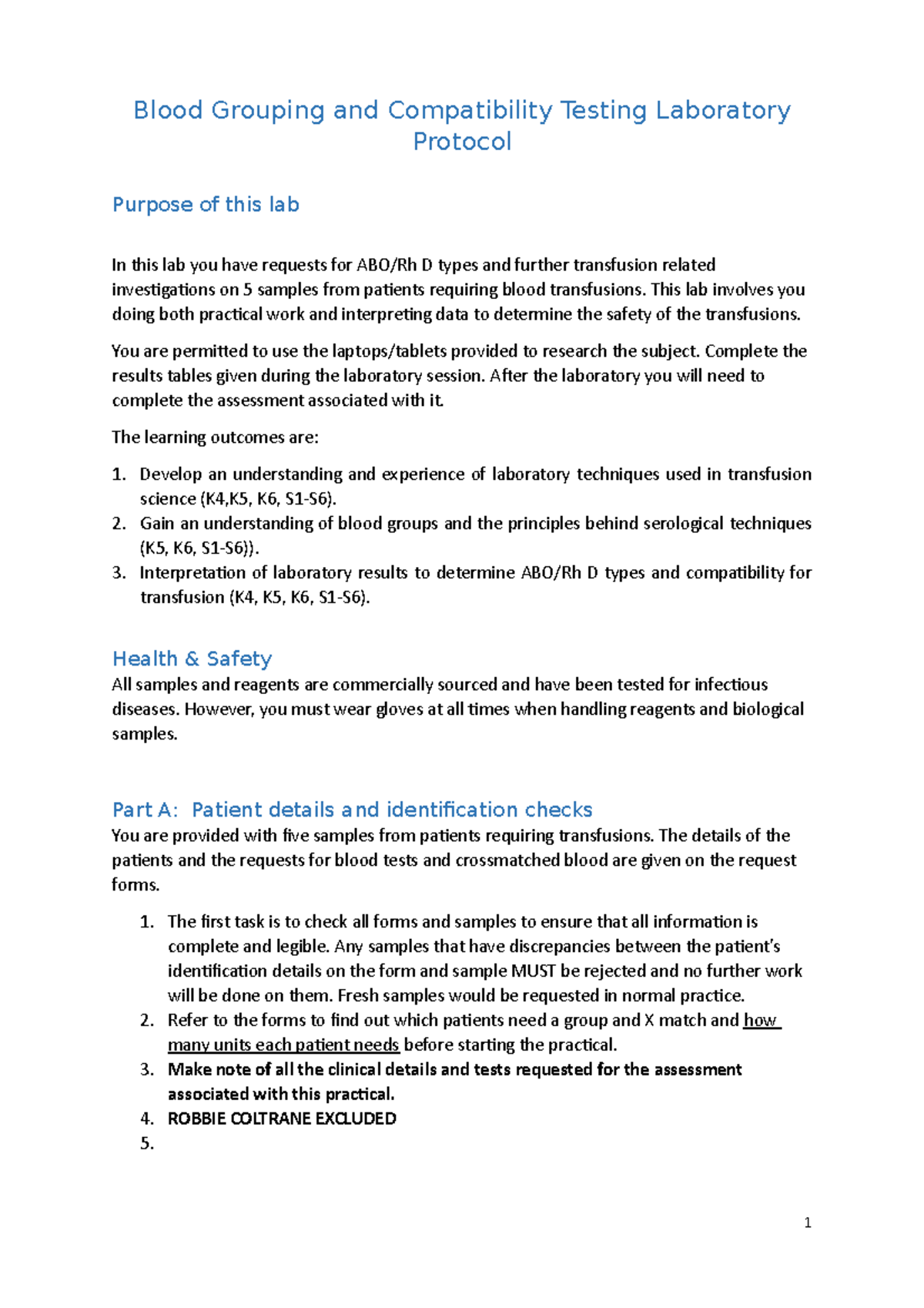 Transfusion LAB Protocol 2021 - Blood Grouping and Compatibility ...