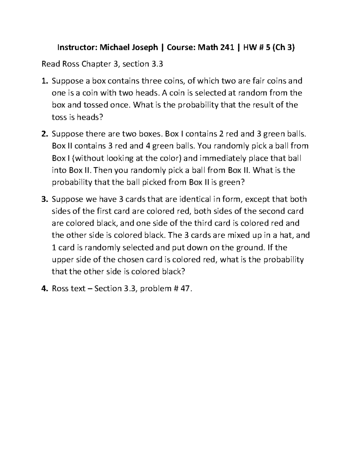 HW #5 - Professor Michael Joseph - Instructor: Michael Joseph | Course ...