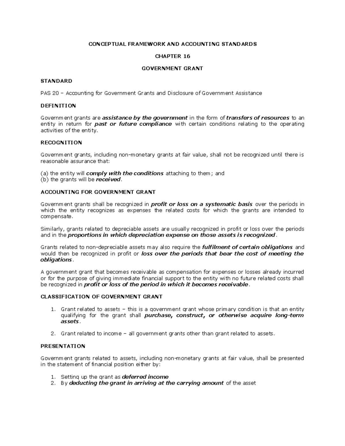 Chapter 16 - Government Grant - CONCEPTUAL FRAMEWORK AND ACCOUNTING ...