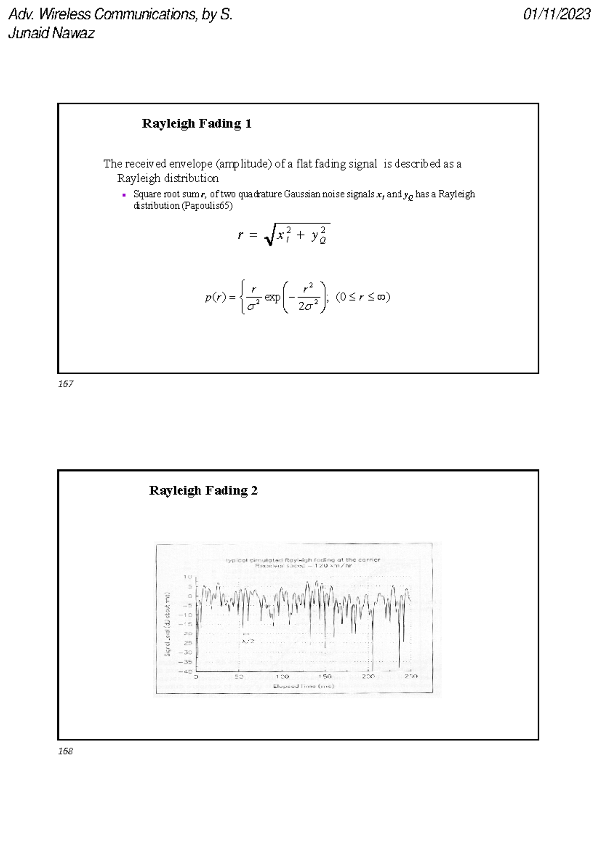 Lecture notes 6B Rayleigh and Rice Fading - AWC - Junaid Nawaz Rayleigh ...