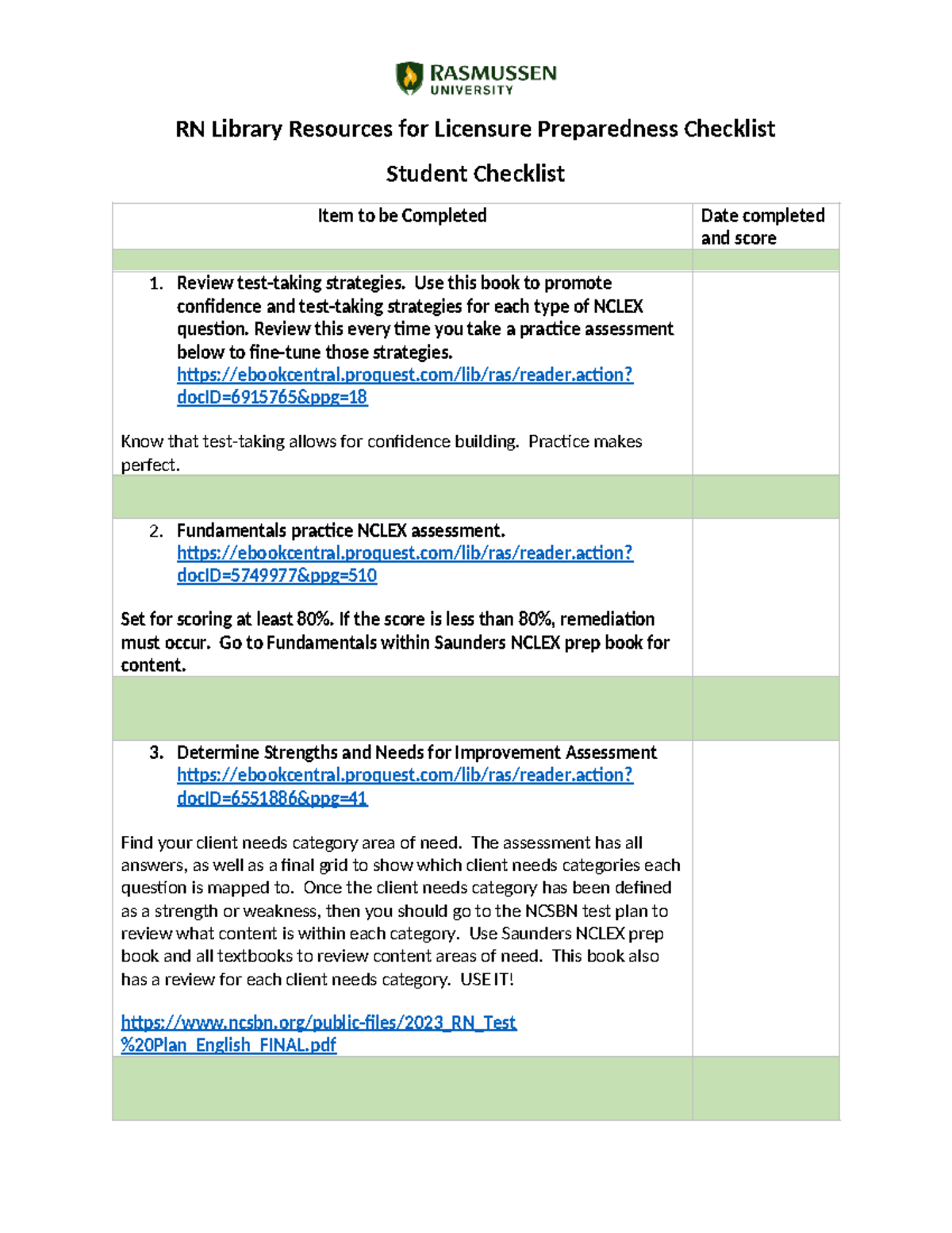 RN Library Resources for Licensure Preparedness Student Version - RN ...