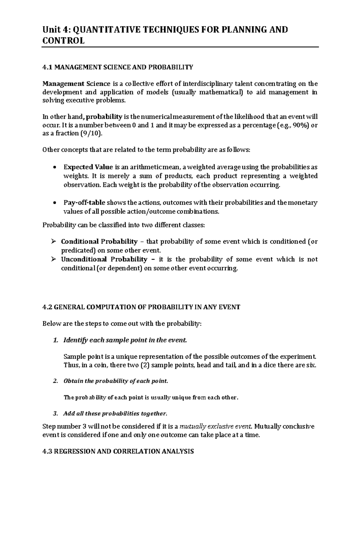 Unit 4 Scoman 2 - Lecture notes economics - Unit 4: QUANTITATIVE ...