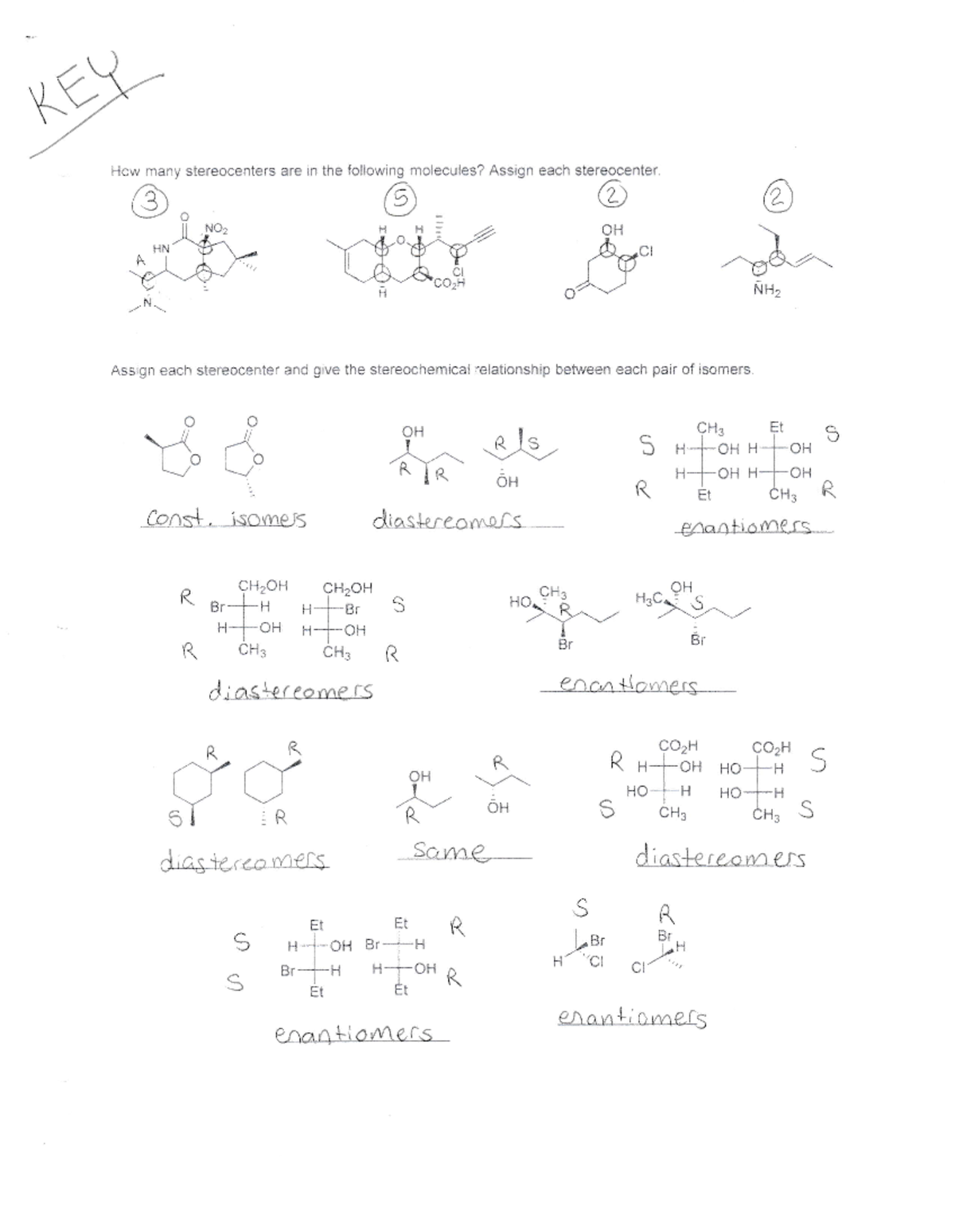 Key- Stereochemistry - worksheet - HH stereocenter @ @ -J-.' ttH, OH fr ...