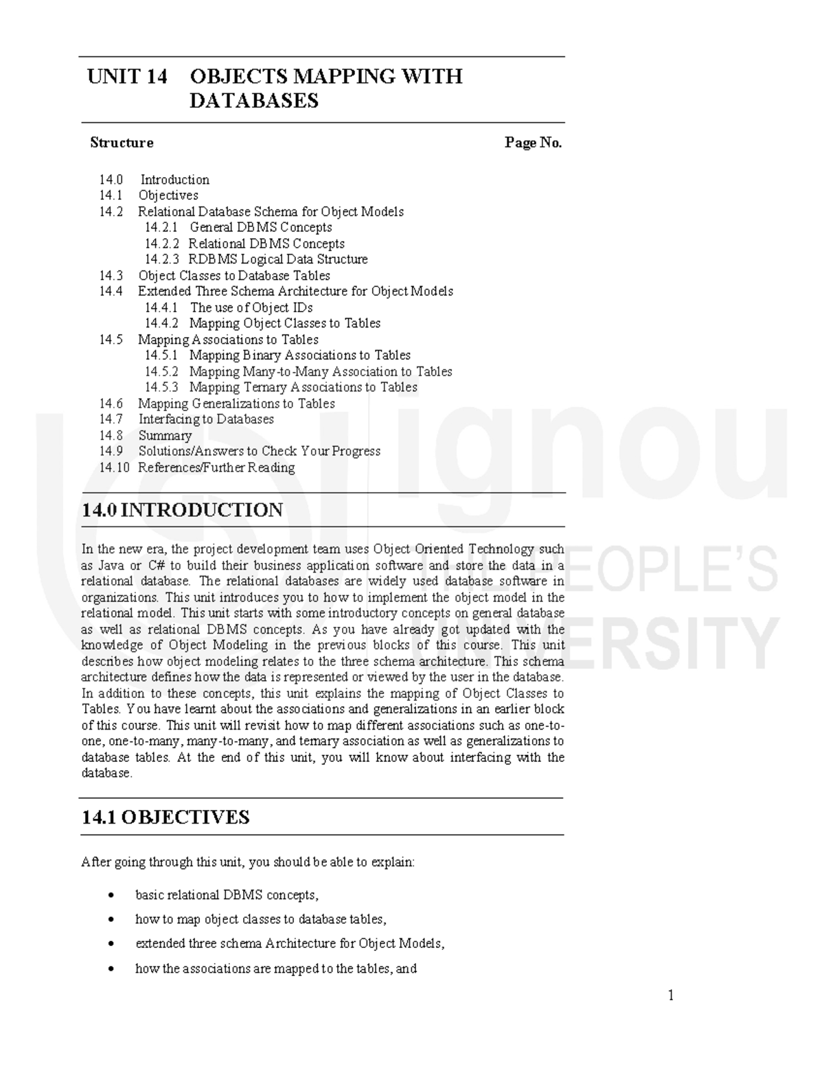 Unit-14 - UNIT 14 OBJECTS MAPPING WITH DATABASES Structure Page No. 14 ...