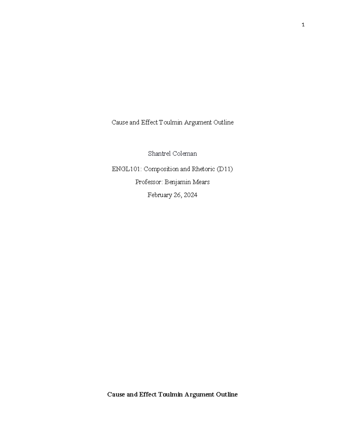 Cause and effect outline - Cause and Effect Toulmin Argument Outline ...