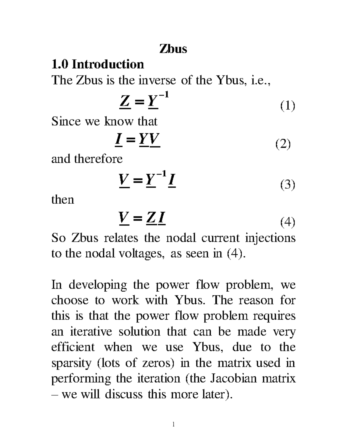Zbus - , 1 Z Y (1) Since we know that I YV (2) and therefore V Y I 1 (3) then V ZI (4) So - Studocu