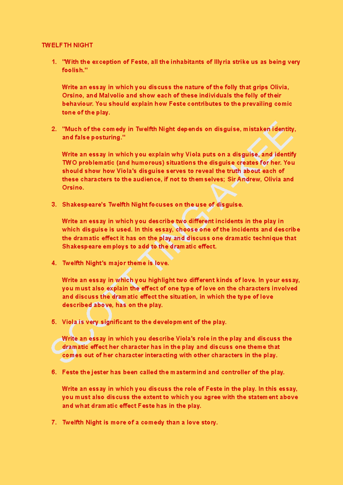 617108350 CSEC Drama Essay Questions Twelfth Night Anansi - SCOTT TING ...