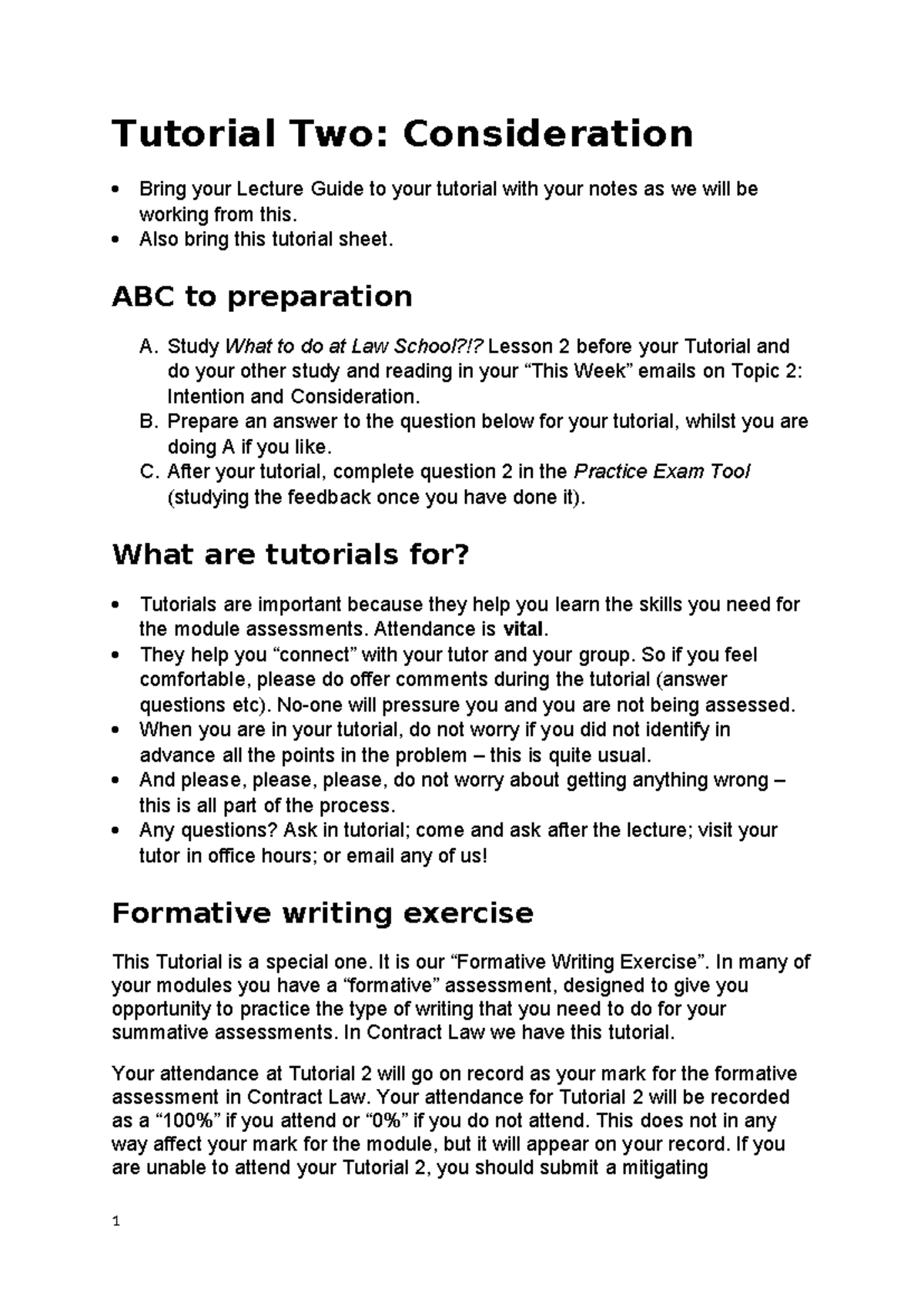 Contract Tutorial 2 Consideration - Tutorial Two: Consideration Bring your Lecture Guide to your ...