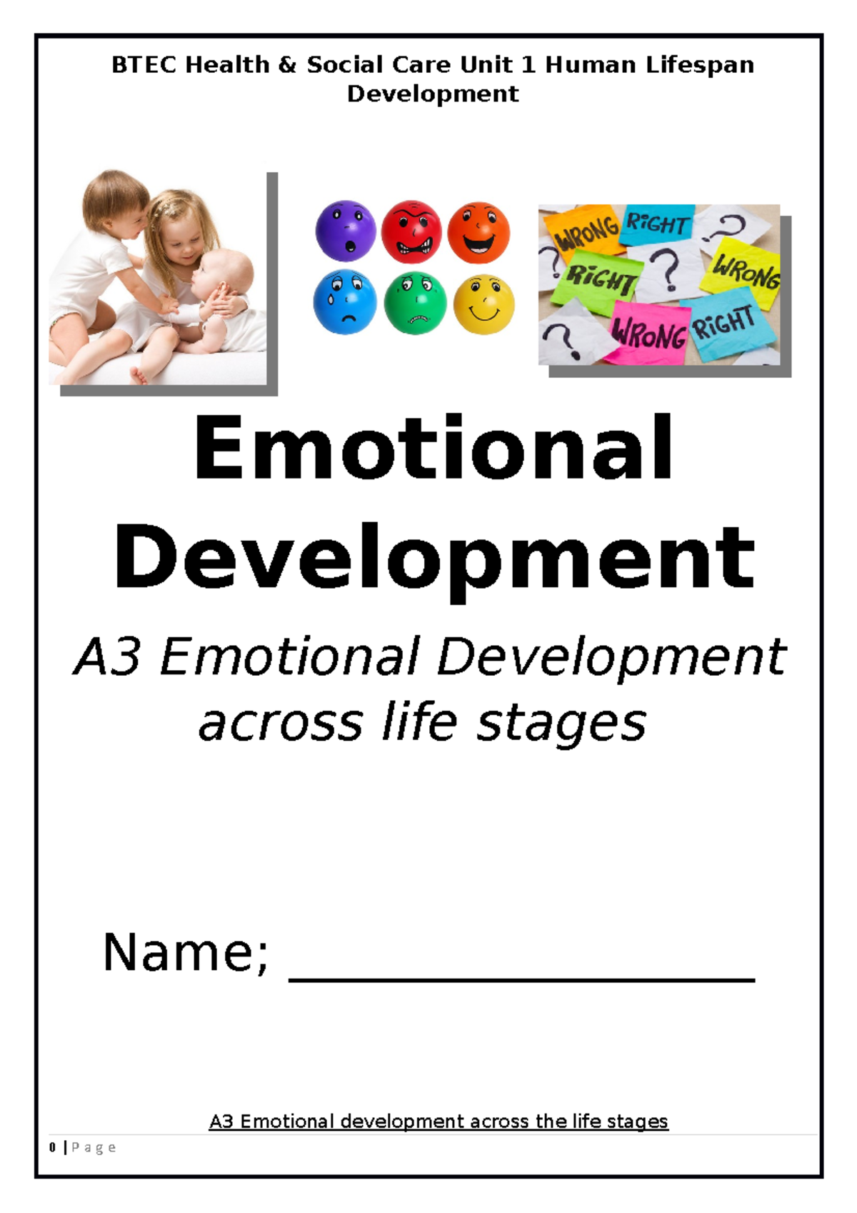 A3 Emotional Development booklet - BTEC Health & Social Care Unit 1 ...