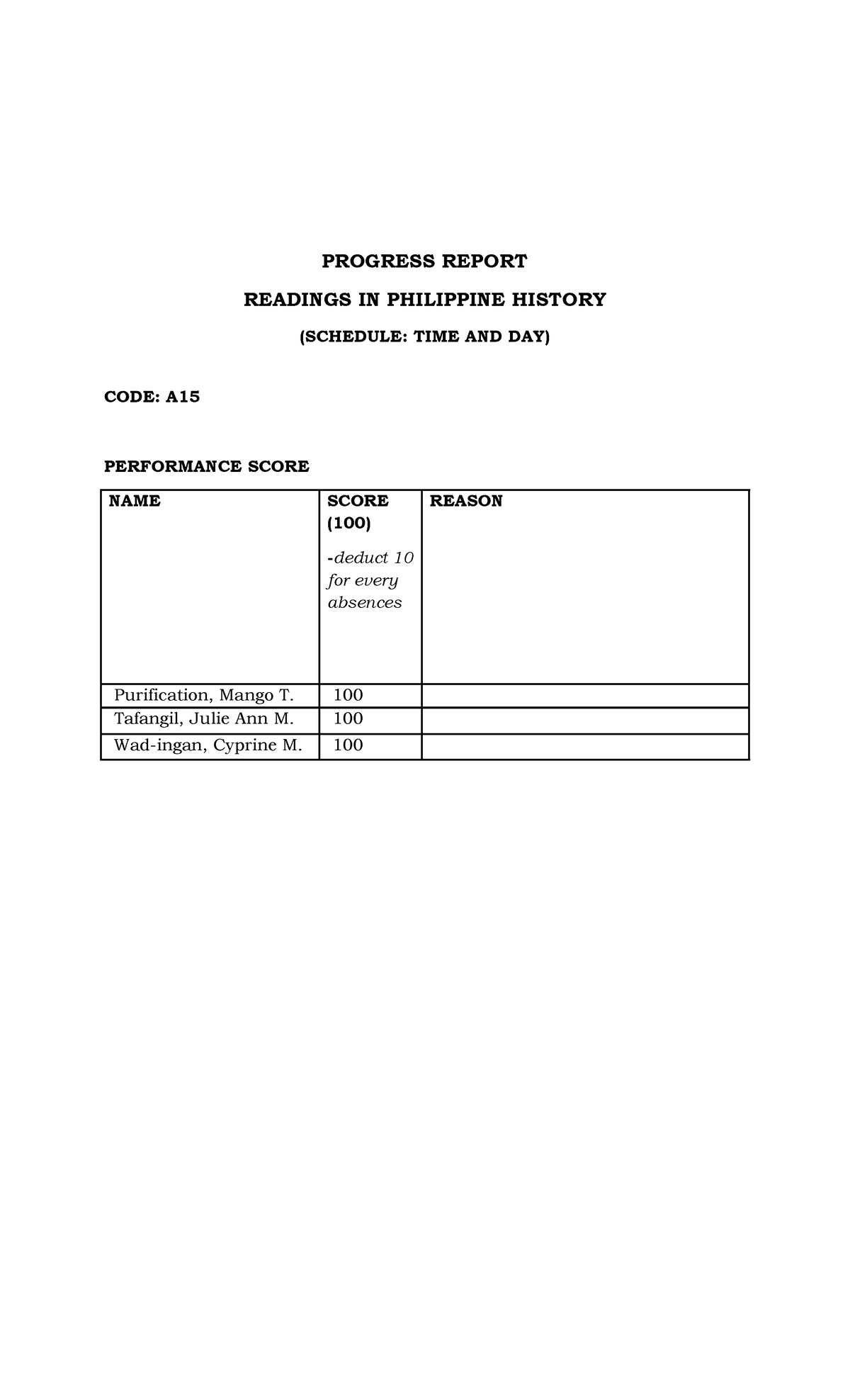 Inbound 2484712272752357255 - PROGRESS REPORT READINGS IN PHILIPPINE HISTORY (SCHEDULE: TIME AND ...