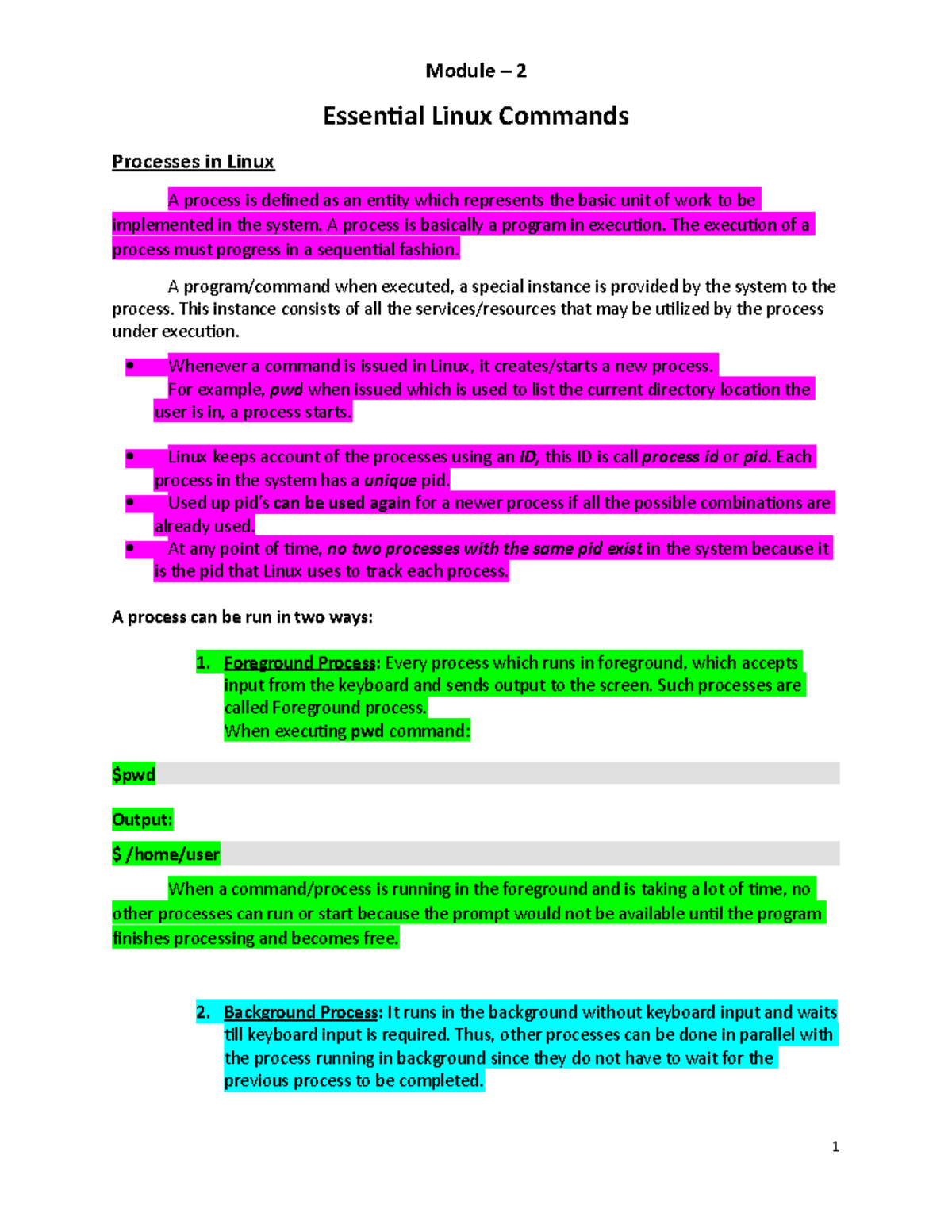 Module 2 - Essential Linux commands - Module – 2 Essential Linux Commands Processes in Linux A ...