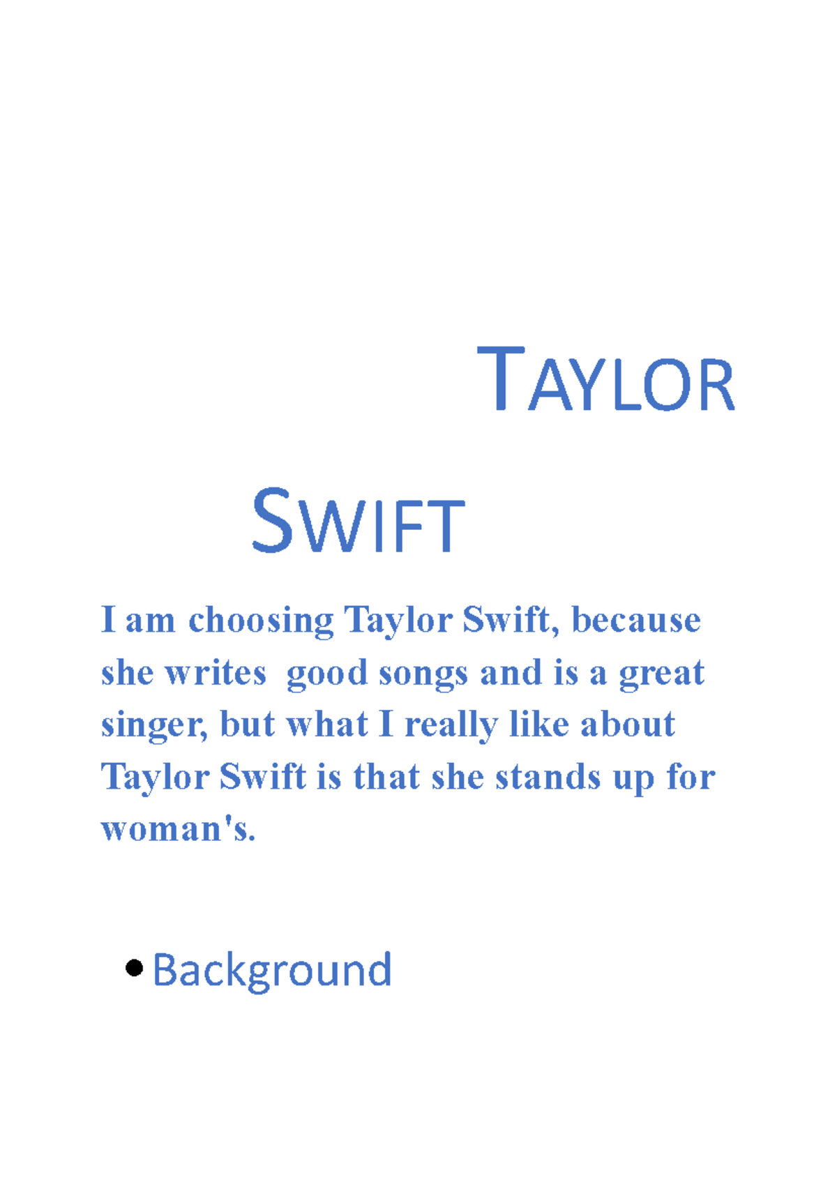 1%20engels%20essay - essay - TAYLOR SWIFT I am choosing Taylor Swift ...