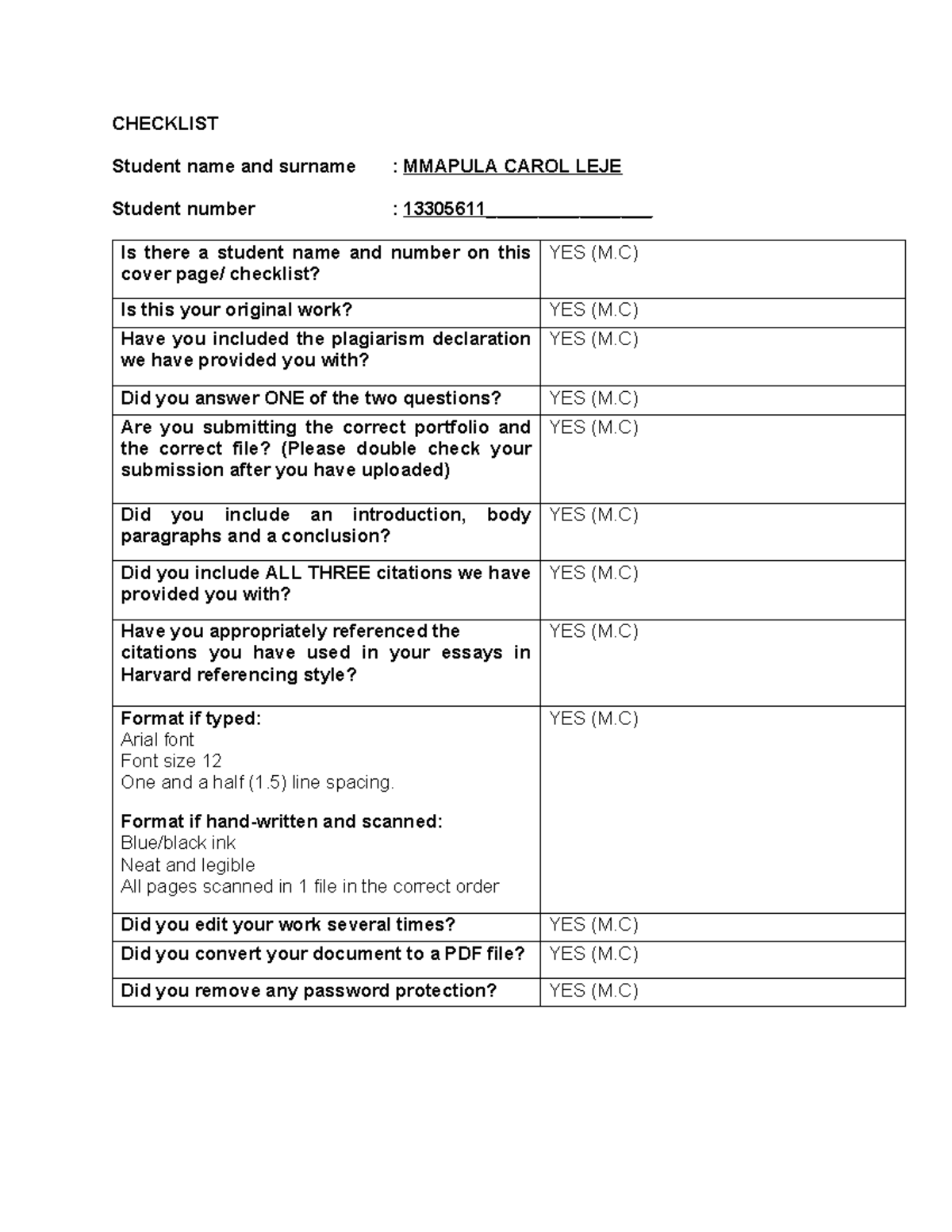 ENN1504 Assignment Portfolio - CHECKLIST Student name and surname ...
